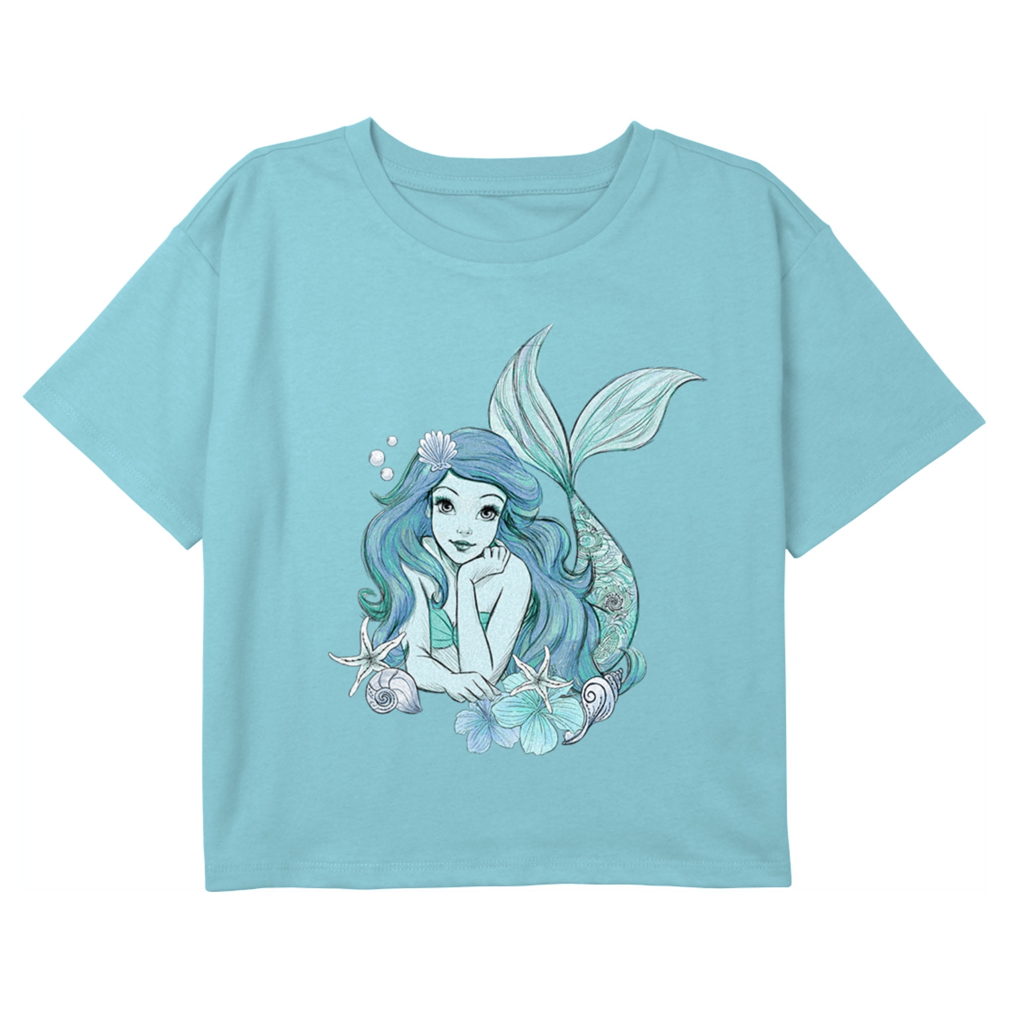 Girl's The Little Mermaid Blue Ariel Portrait Graphic Cropped T-Shirt ...