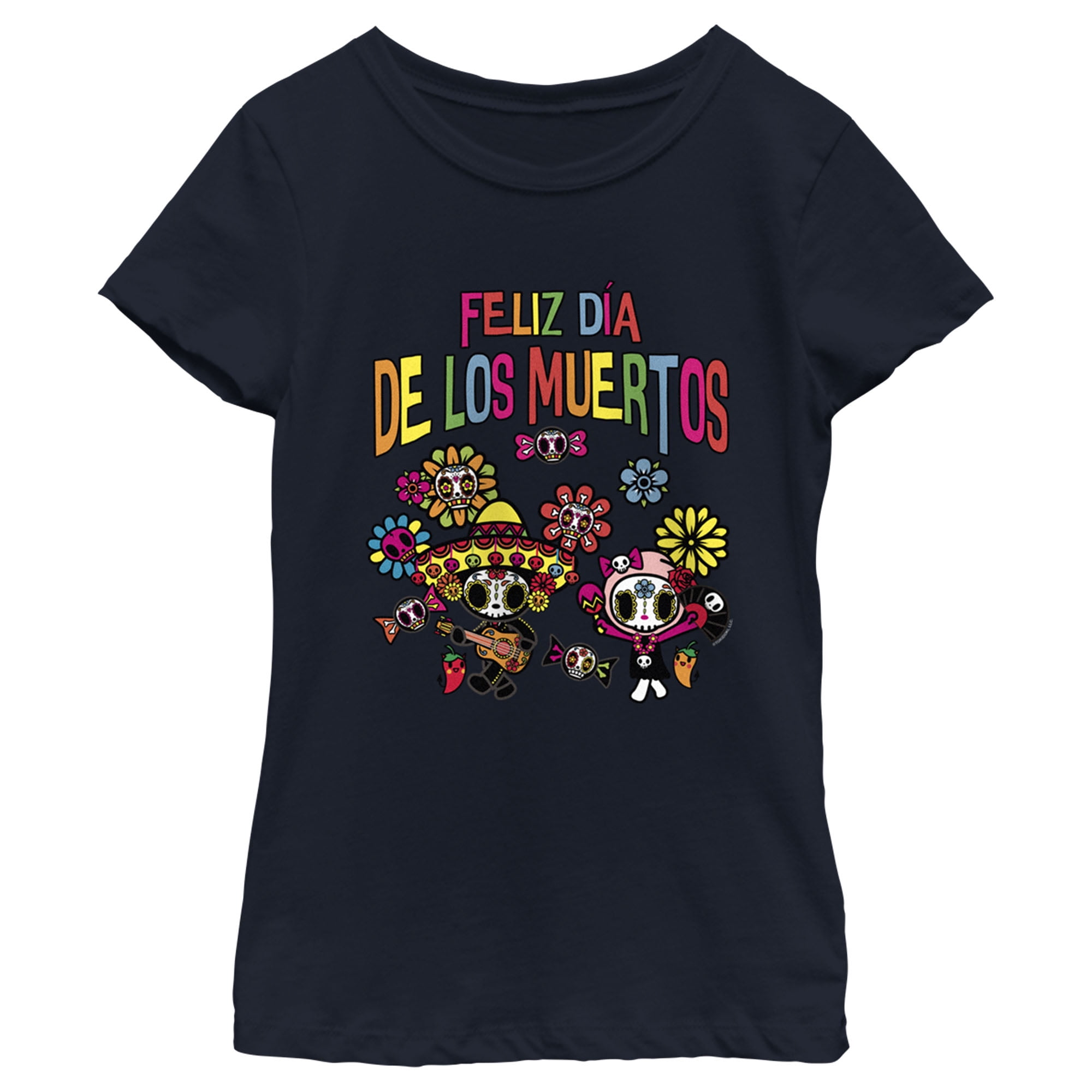 Girl's Tokidoki Adios and Ciao Ciao Feliz Dia de los Muertos Graphic Tee Navy Blue Medium ...