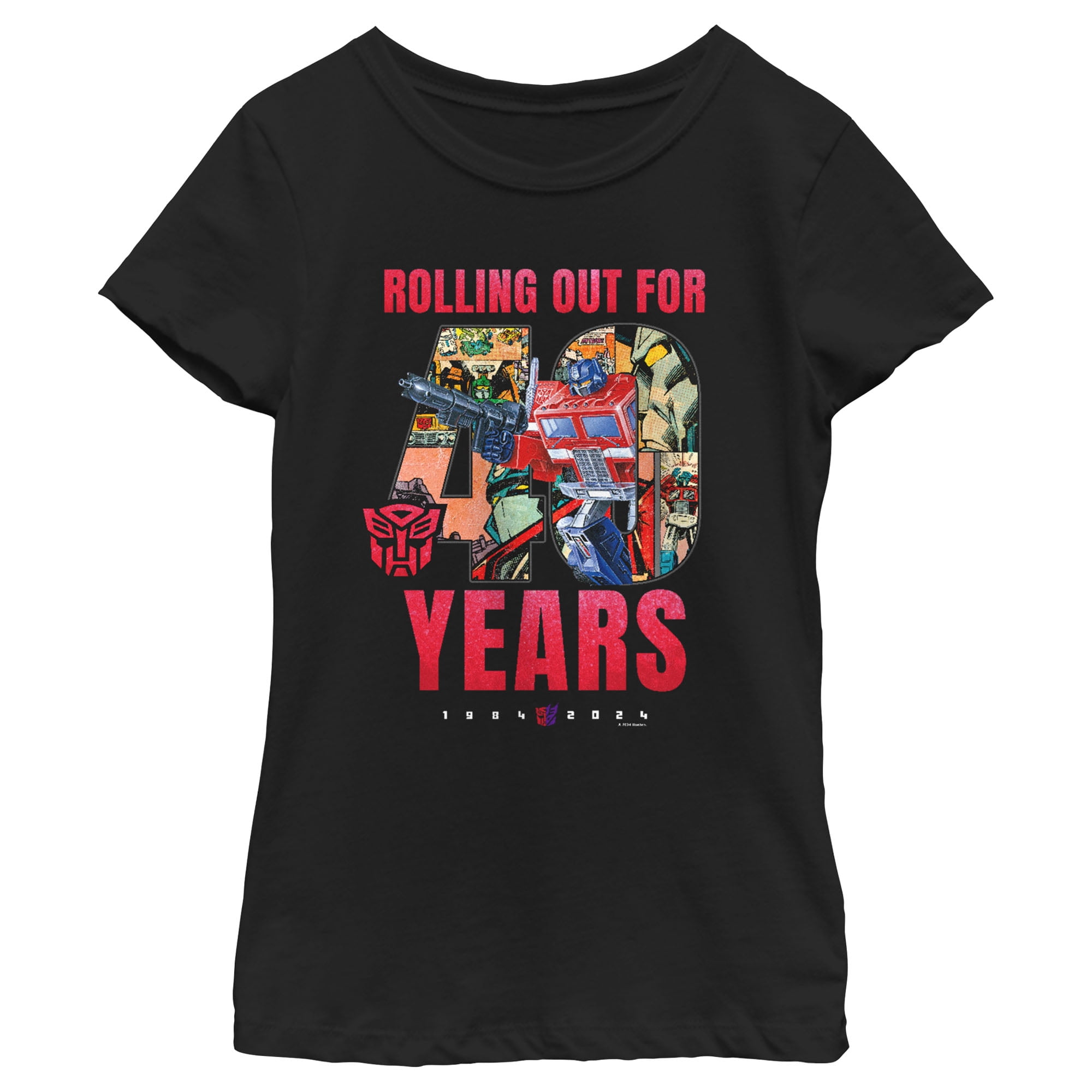 Girl's Transformers Distressed Rolling Out For 40 Years Graphic T-Shirt ...