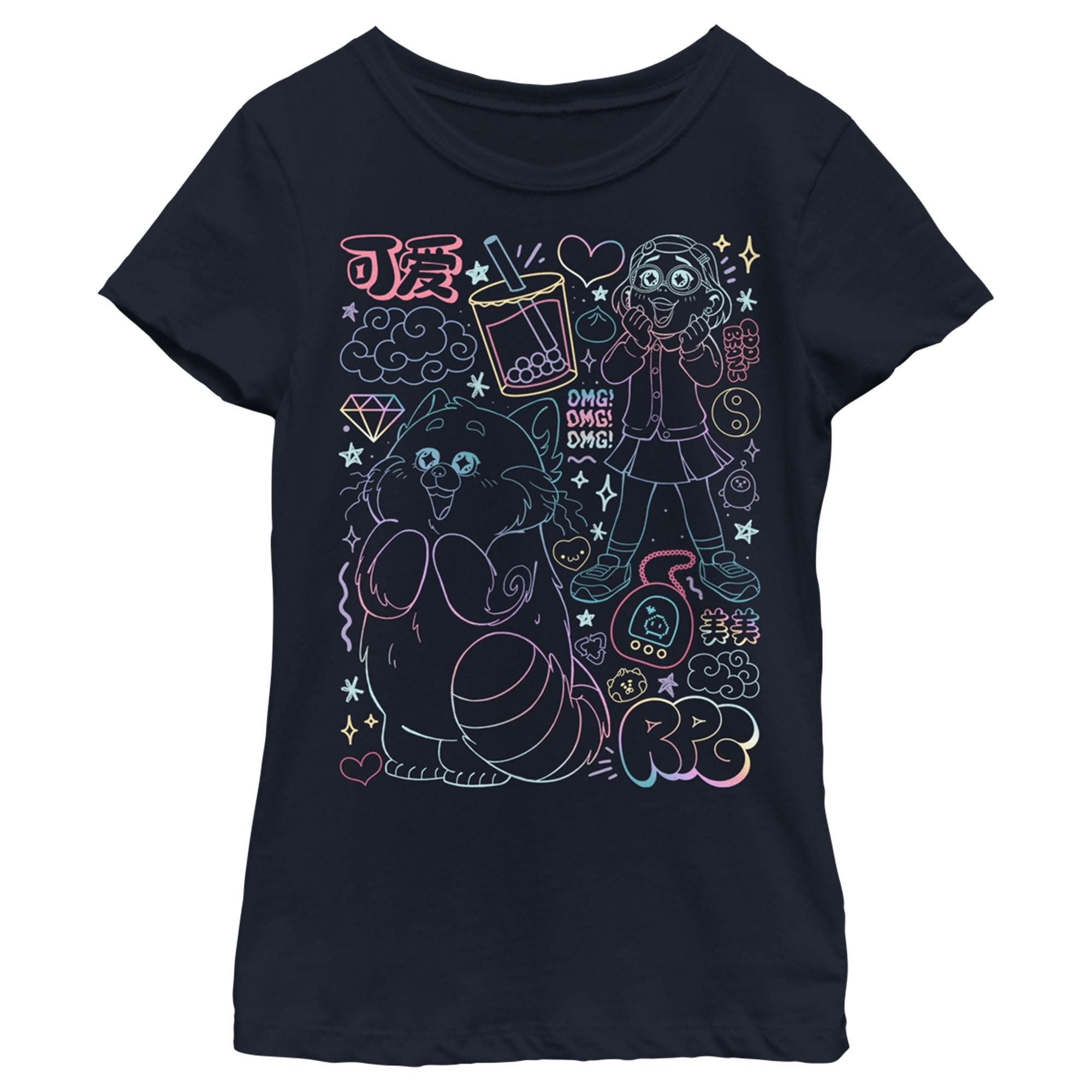 Girl's Turning Red Neon Doodles Mei Lee Graphic Tee Navy Blue Large ...