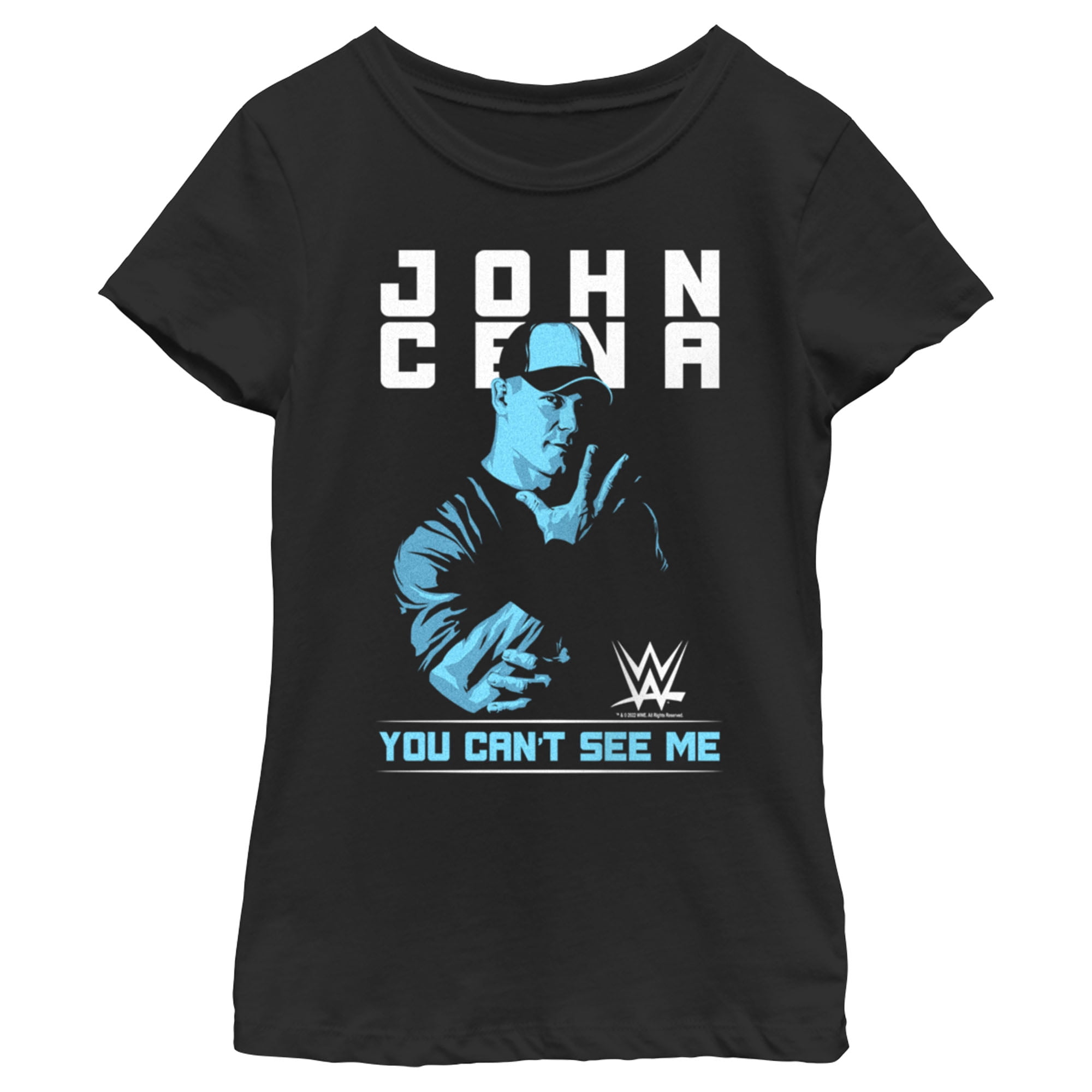 Girl's WWE John Cena You Can't See Me Blue Graphic Tee Black Medium ...