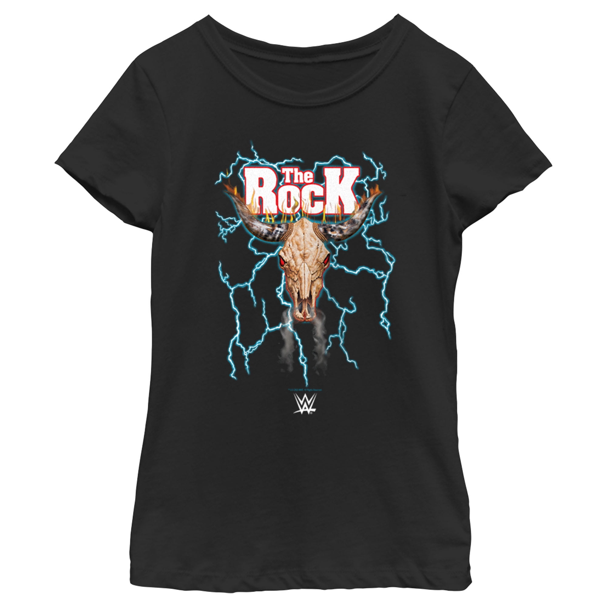 Girl's WWE The Rock Electric Bull Logo Graphic Tee Black Small ...