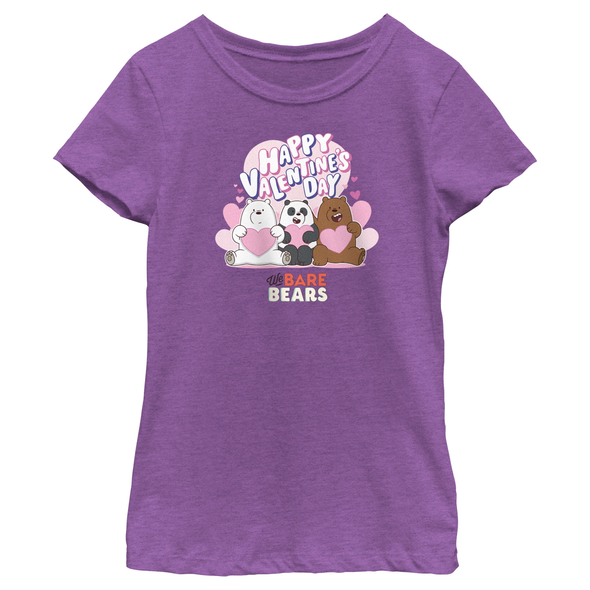 Girl's We Bare Bears Happy Valentine's Day Hearts Graphic Tee Purple ...