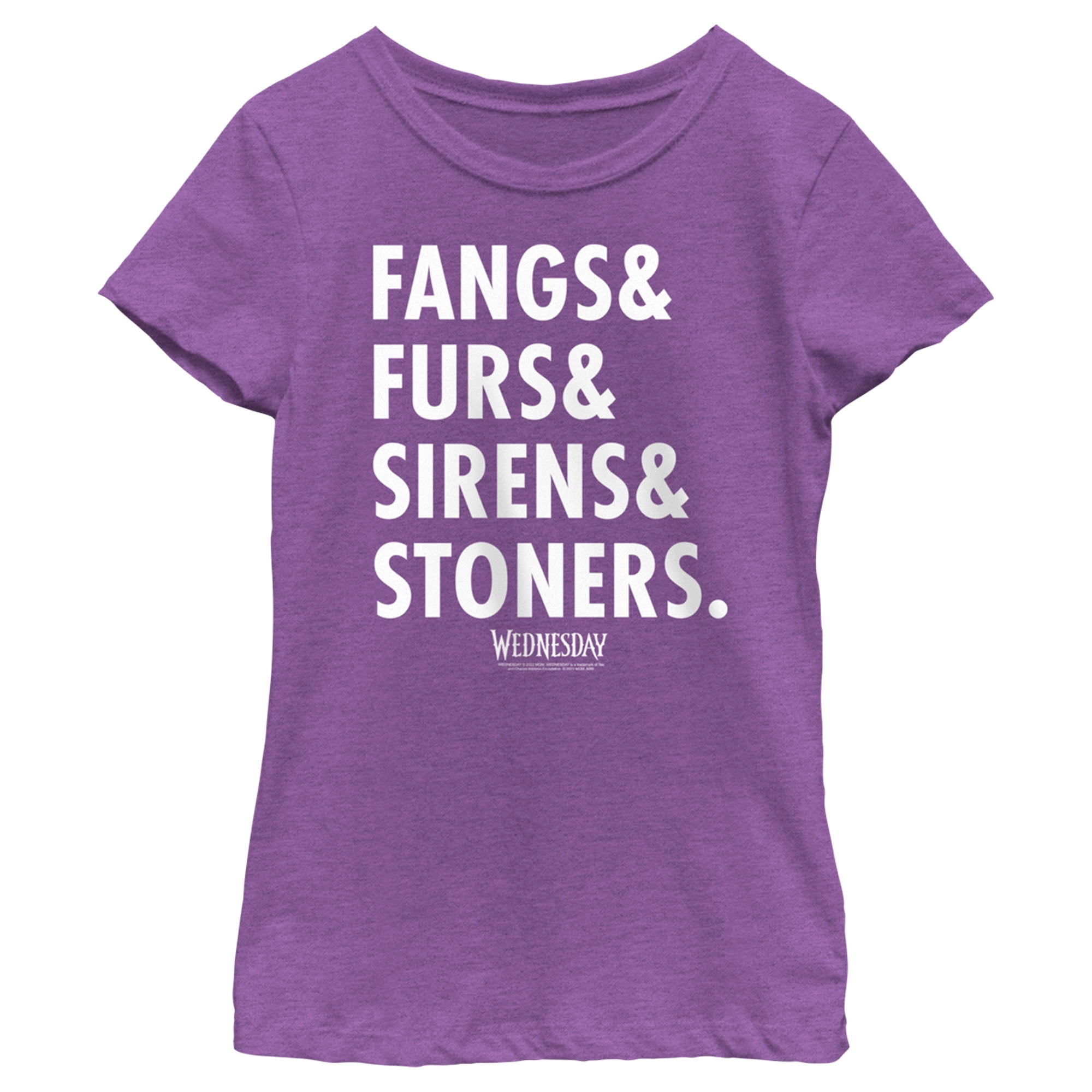 Girl's Wednesday Fangs & Furs & Sirens & Stoners Graphic Tee Purple ...