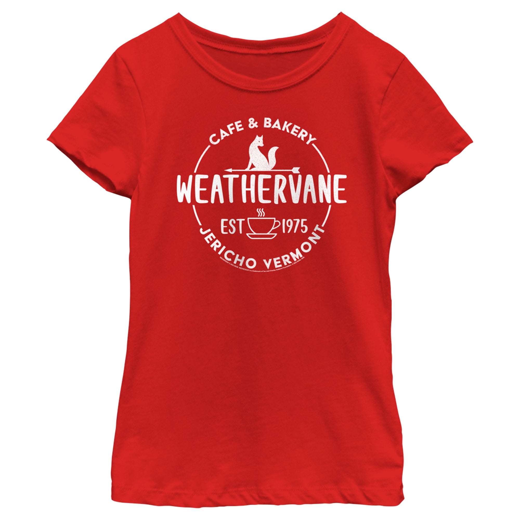 Girl's Wednesday Weathervane Cafe Logo Graphic Tee Red Medium - Walmart.com