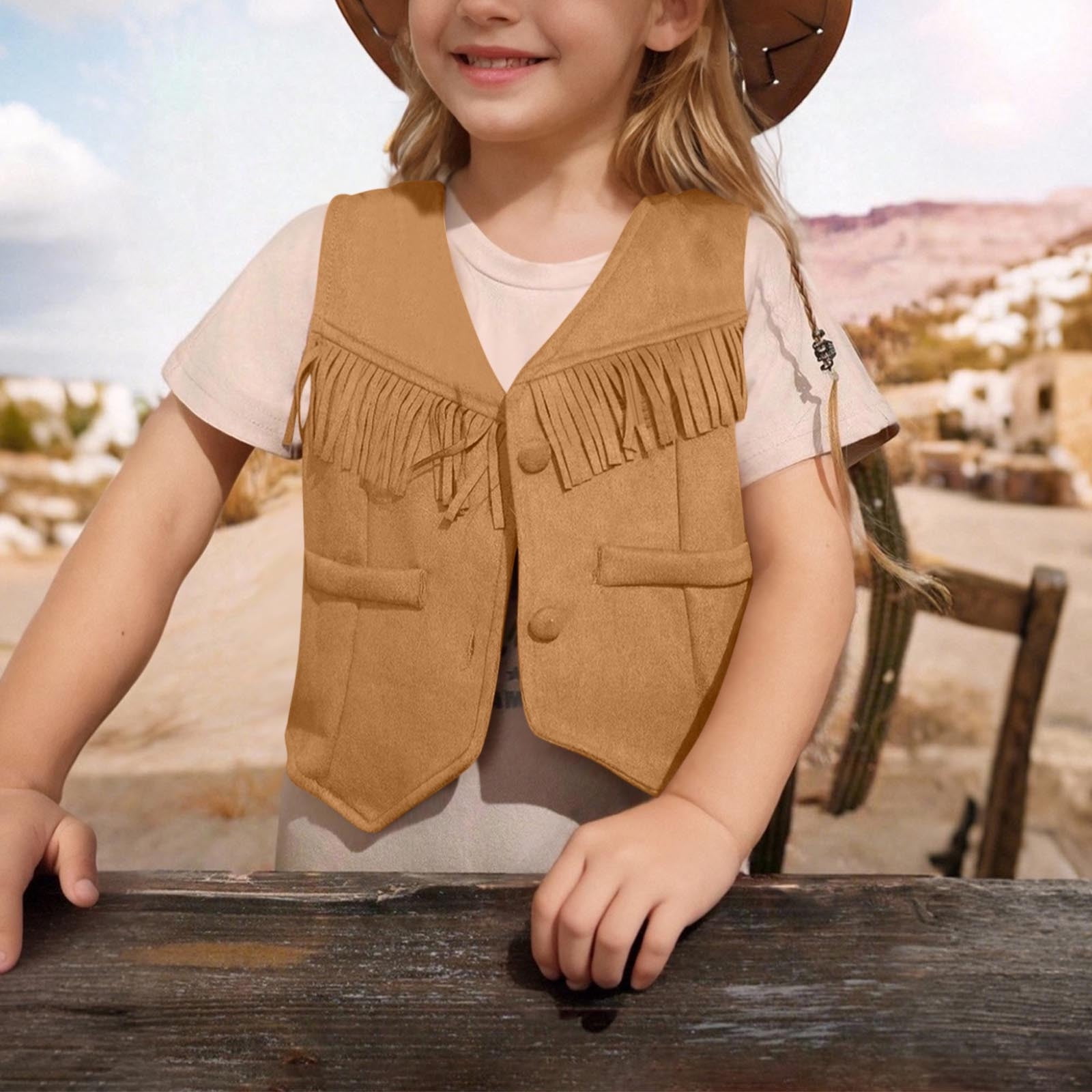 Girl's Western Outfit Fringe Vest Sleeveless Faux Suede Cowgirl Vest ...