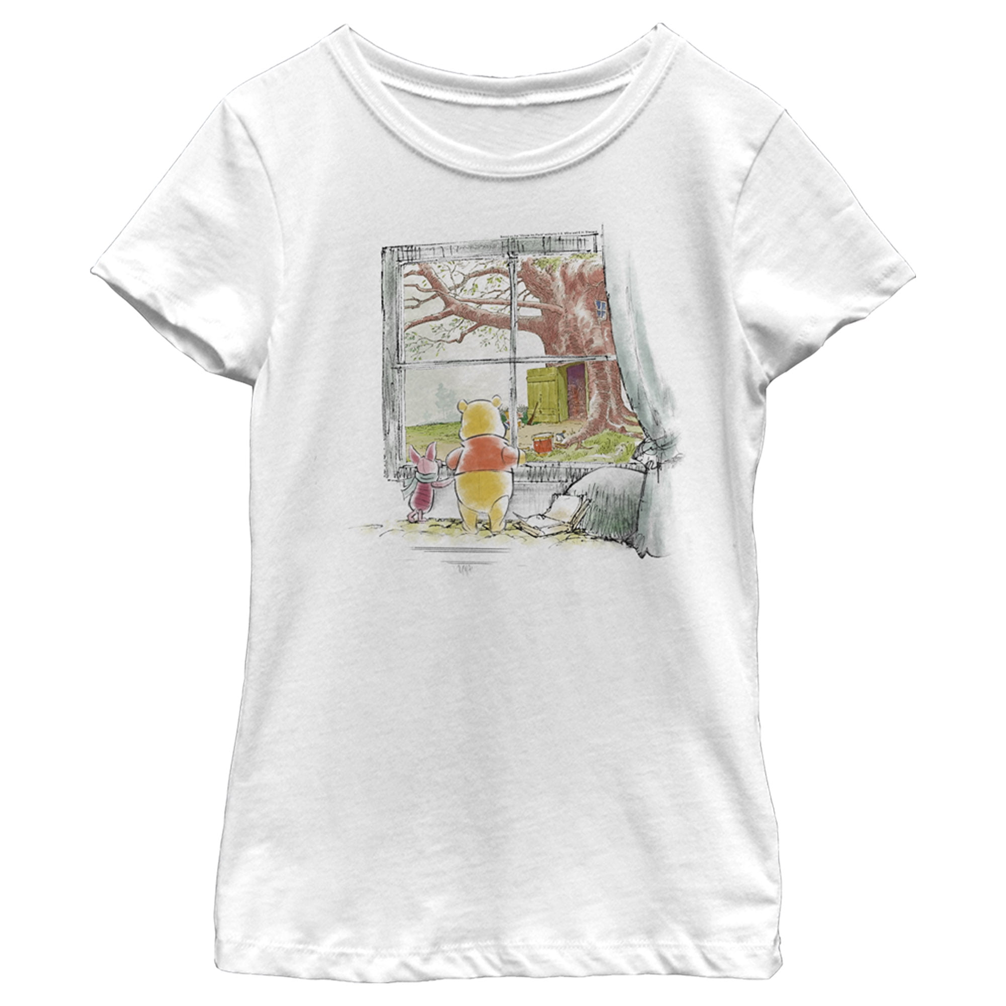 Girl's Winnie the Pooh Window Watching Graphic Tee White Large ...