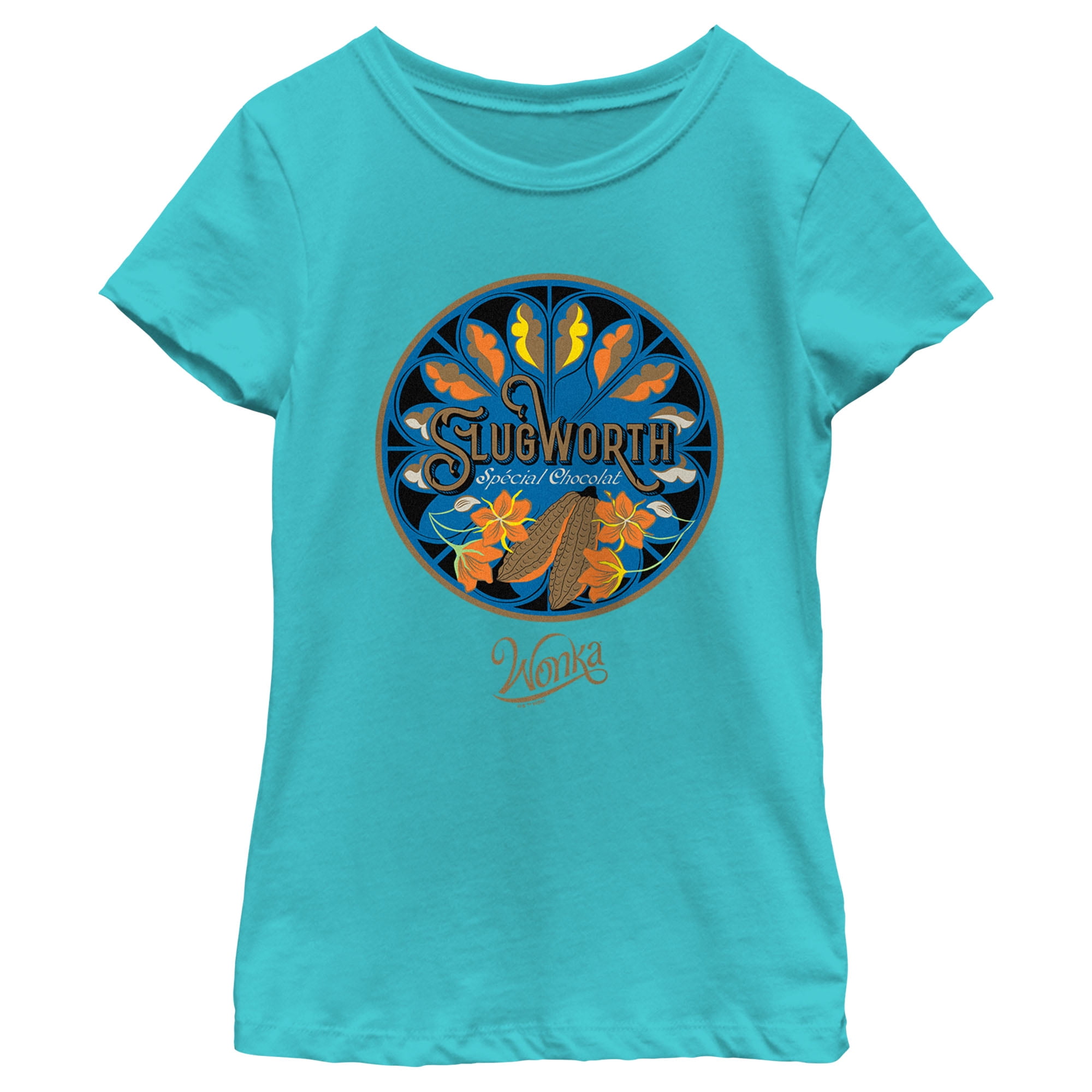 Girl's Wonka Slugworth Chocolate Logo Graphic Tee Tahiti Blue Large ...