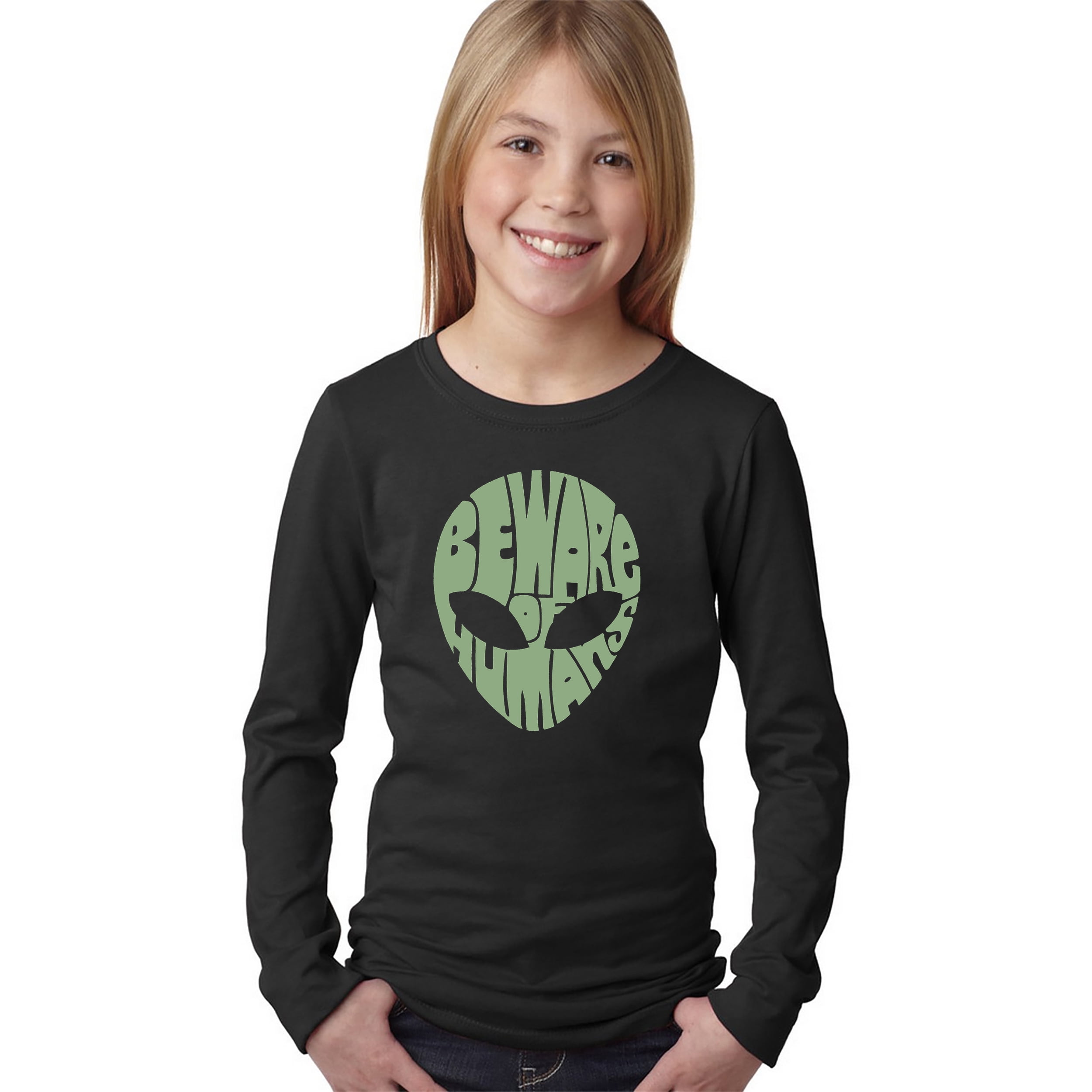 Girl's Word Art Long Sleeve - Beware of Humans - Walmart.com