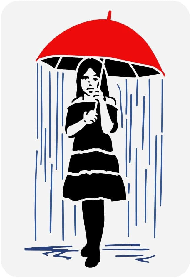 Girl with Umbrella Painting Stencil 8.3x11.7inch Large Raining Pattern ...