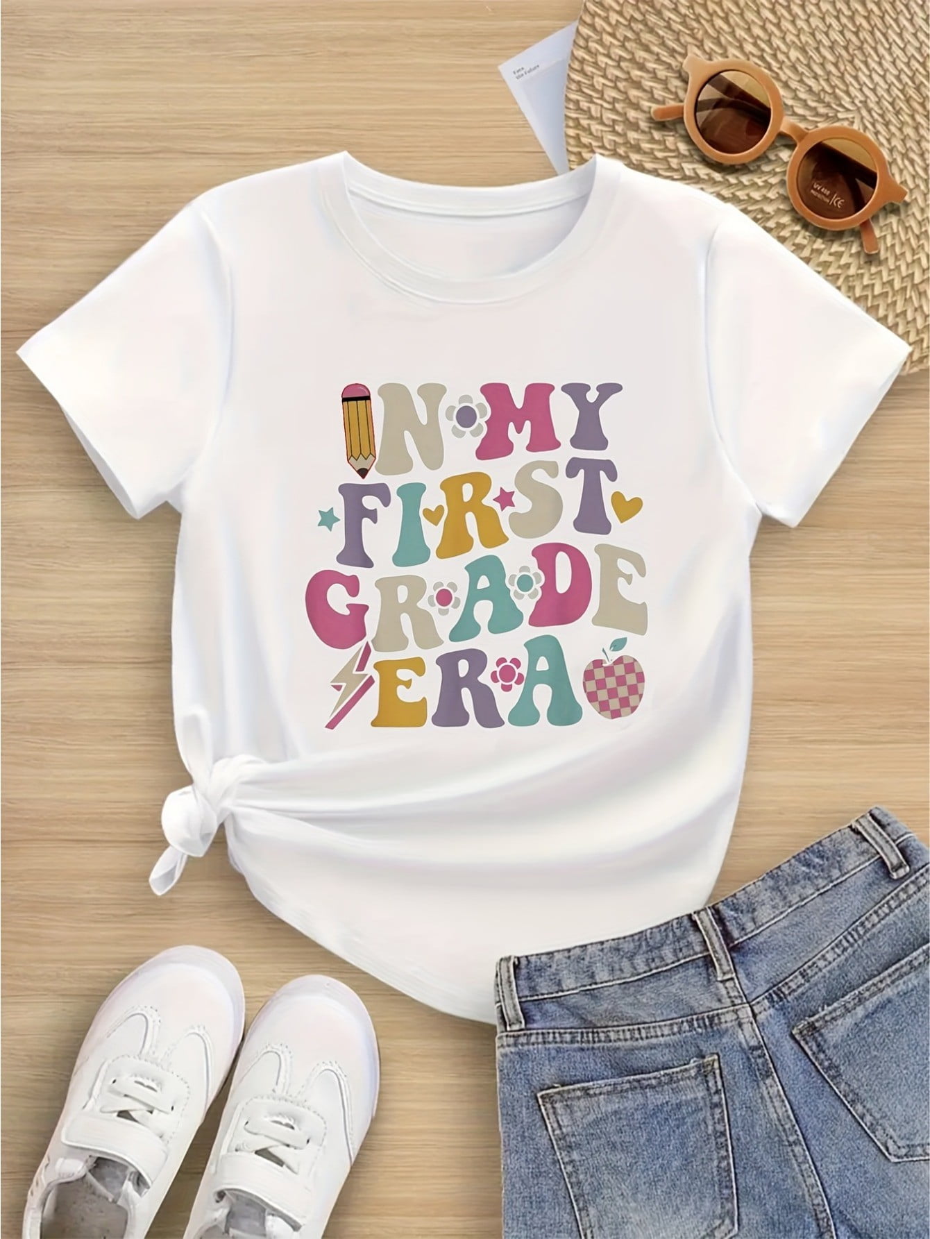 Girls' 100% Cotton Short Sleeve T-Shirt - "In My First Grade Zero ...
