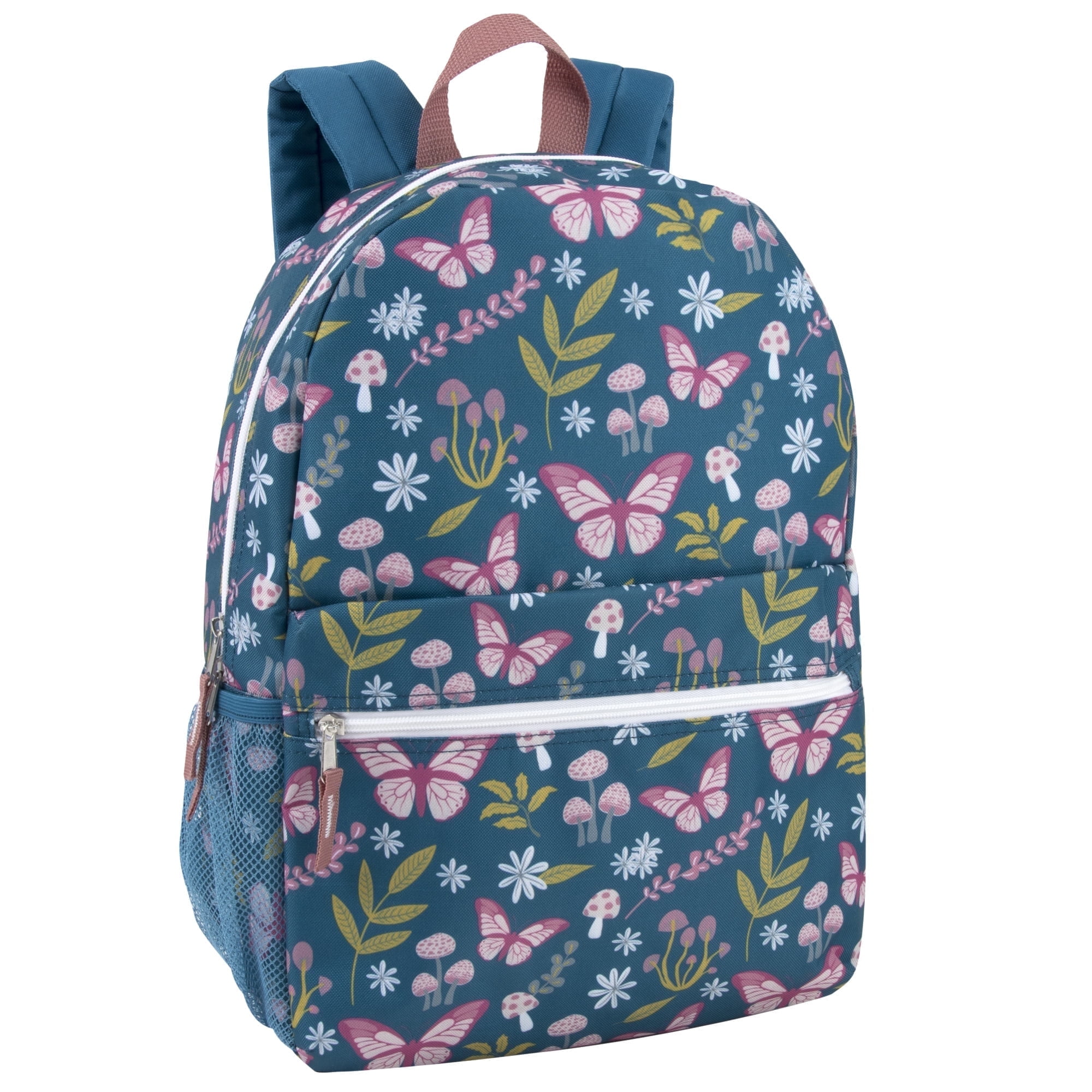 17 Inch Floral Multipocket Backpack with Side Mesh Pockets in Butterfly ...