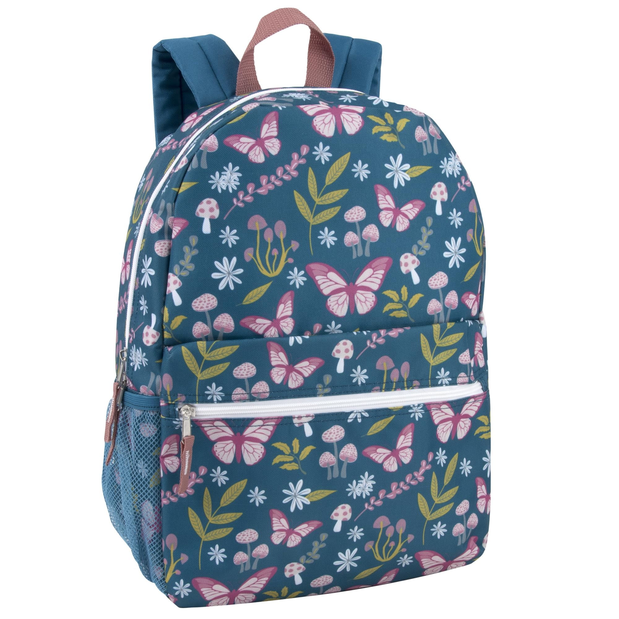 Girls 17 Inch Backpack with Front Zippered Pocket and Side Mesh Pocket ...