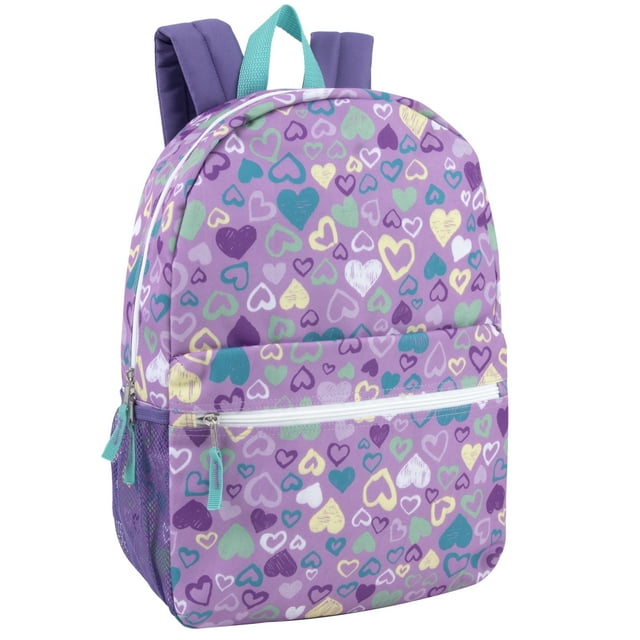 Girls 17 Inch Backpack with Front Zippered Pocket and Side Mesh Pocket ...