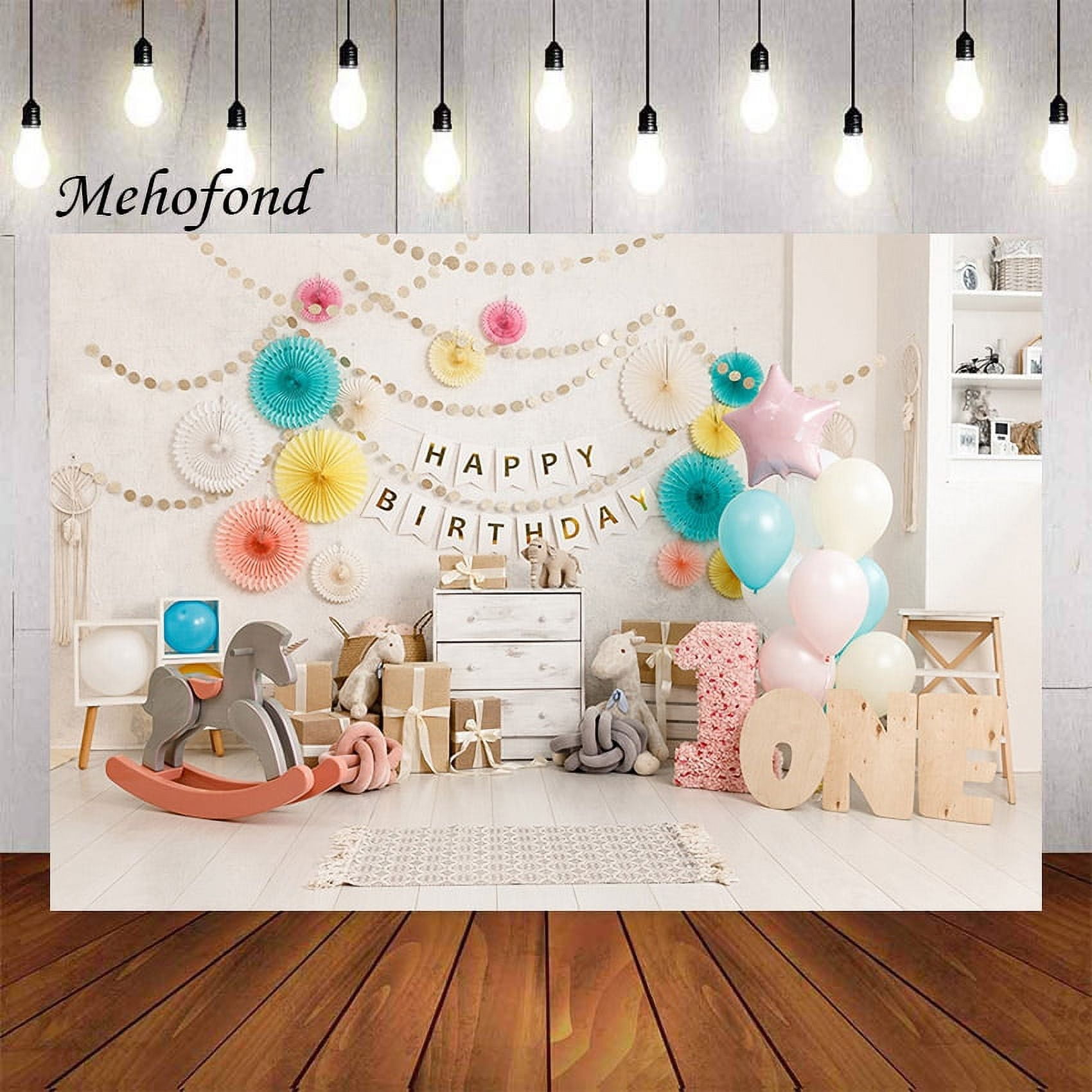 Girls 1st Birthday Party Balloons Gifts Cake Smash ration Backdrop ...