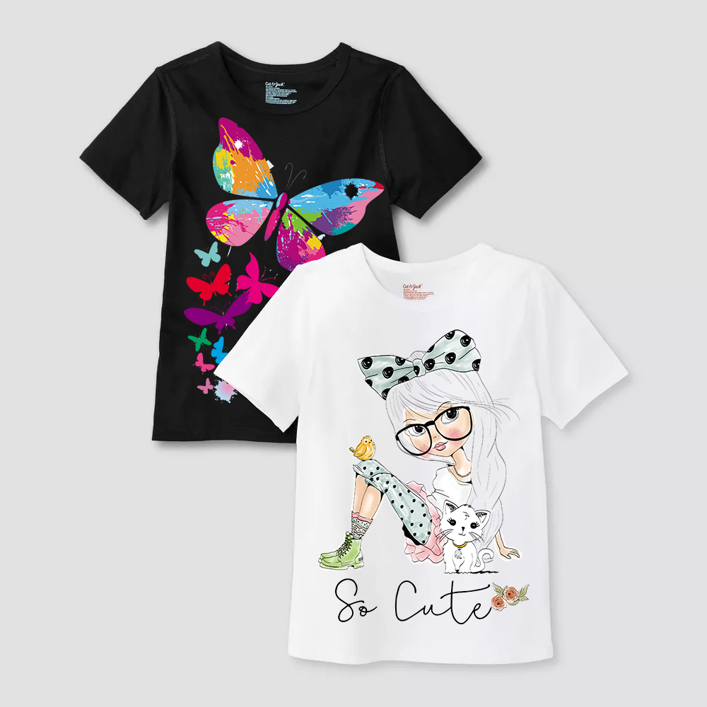 Girls' 2-Pack Short Sleeve So Cute Graphic T-Shirt - Walmart.com