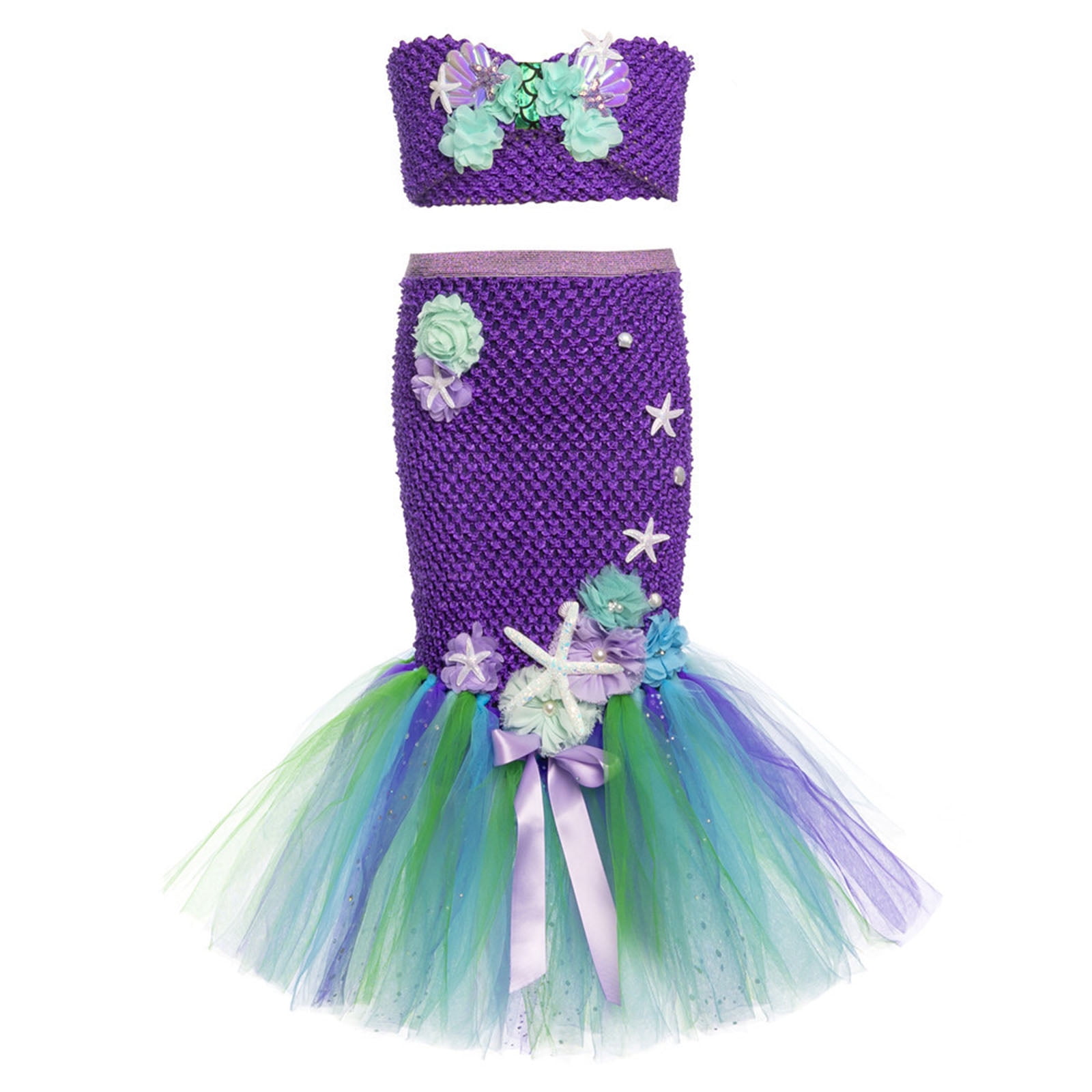 Girls 2 Piece Mermaid Outfits Halter Neck Crop Tube Tops Pearl Midi ...