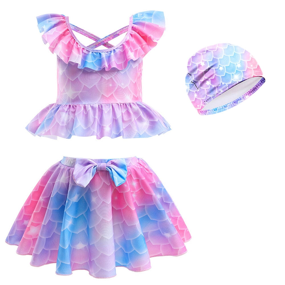 Girls 2-Piece Mermaid Tankini Swimsuit Rainbow Bathing Suit, Size 2-8T ...