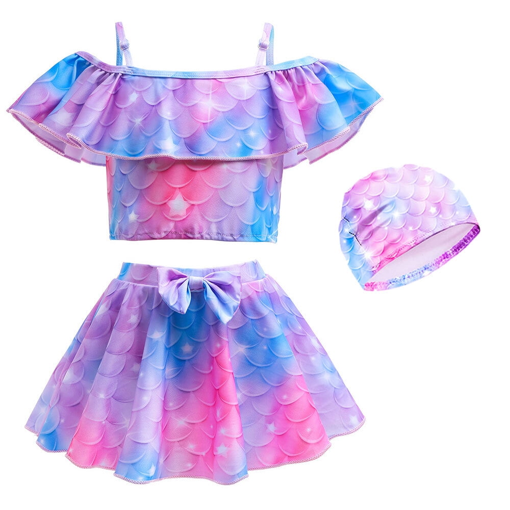 Girls 2-Piece Mermaid Tankini Swimsuit Rainbow Bathing Suit, Size 2-8T ...