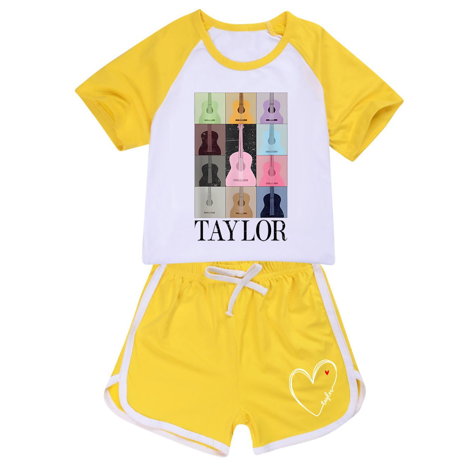 Girls 2 Piece Outfits Girls Short Sleeve T-Shirt and French Terry ...