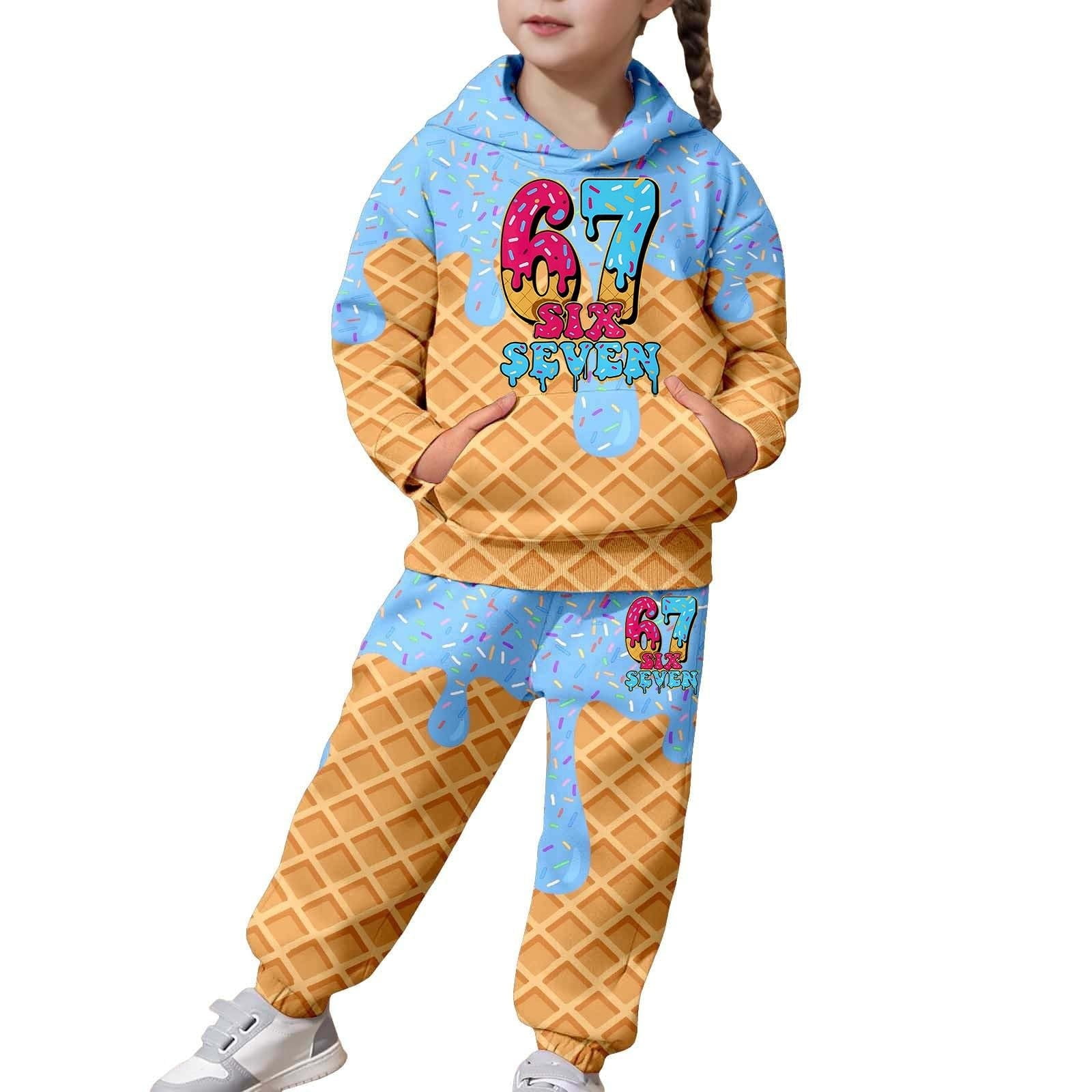 Girls 2 Piece Outfits Hoodie 67 Print Sweatsuit Sets Oversized 6 7 ...