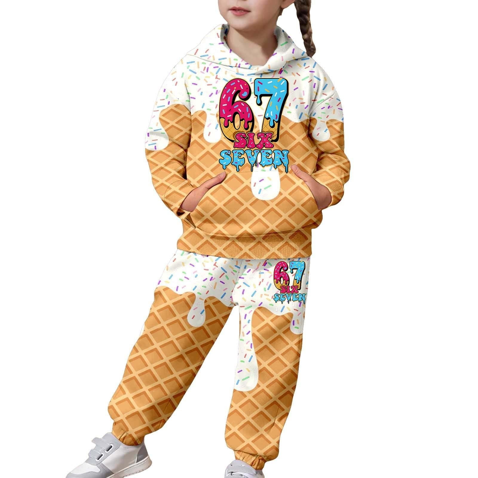 Girls 2 Piece Outfits Hoodie 67 Print Sweatsuit Sets Oversized 6 7 ...