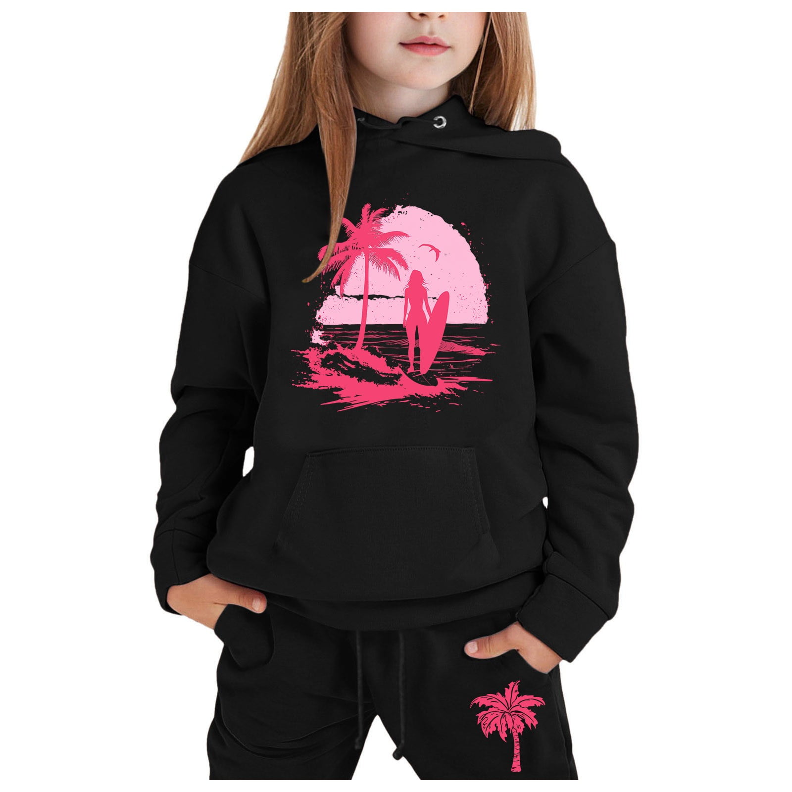 Girls 2 Piece Outfits Hoodie Sweatsuit Sets Oversized Sweatshirt and ...