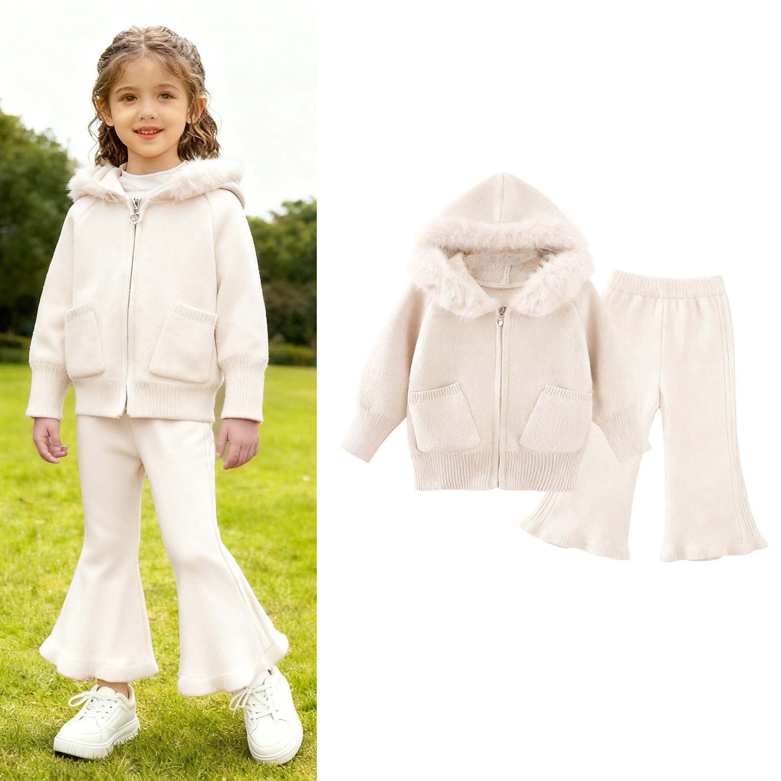 Girls 2 Piece Outfits Long Sleeve Hoodie Zip up Sweater and Flared ...