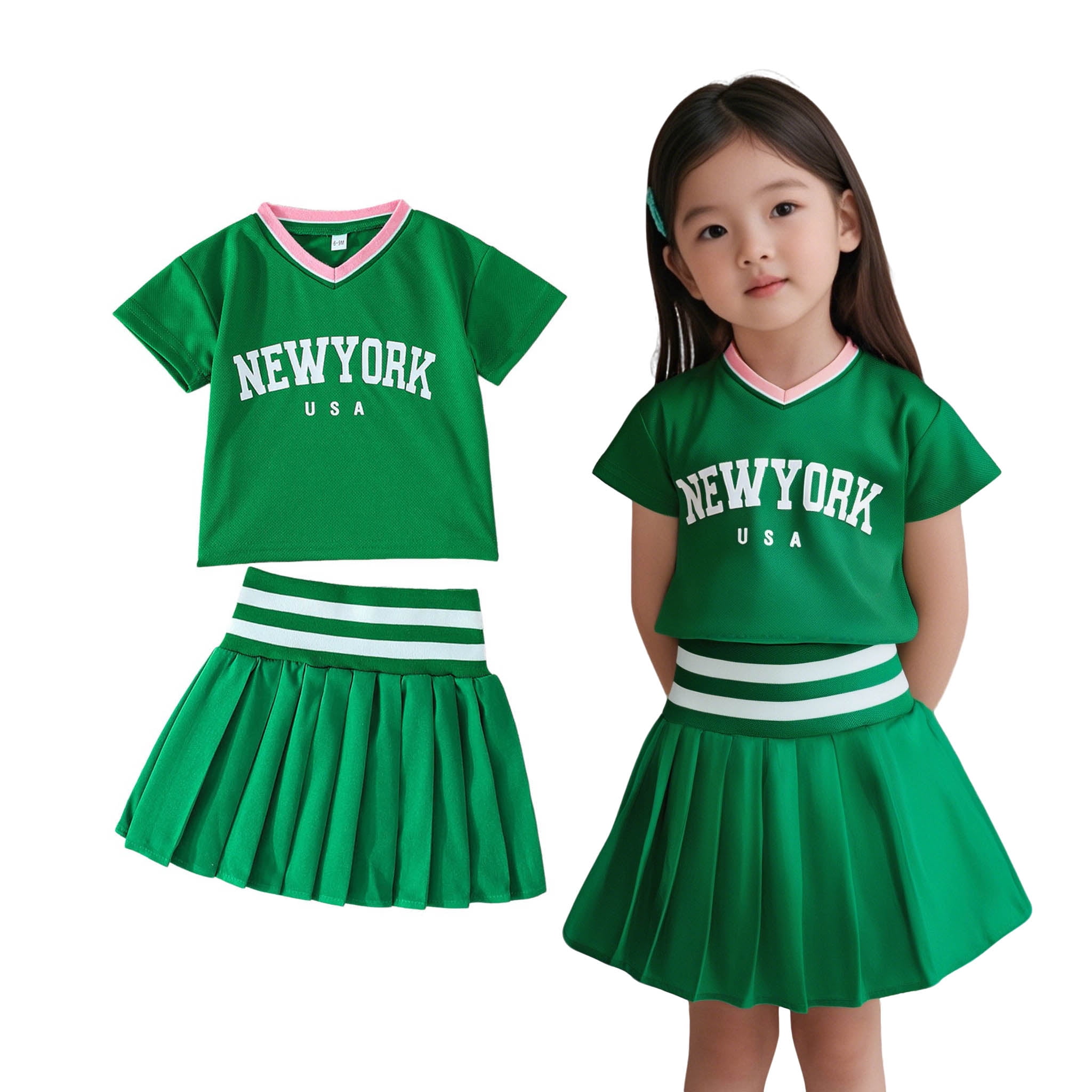 Girls 2 Piece Outfits New York Short Sleeve Tee and Pleated Skirt Set ...