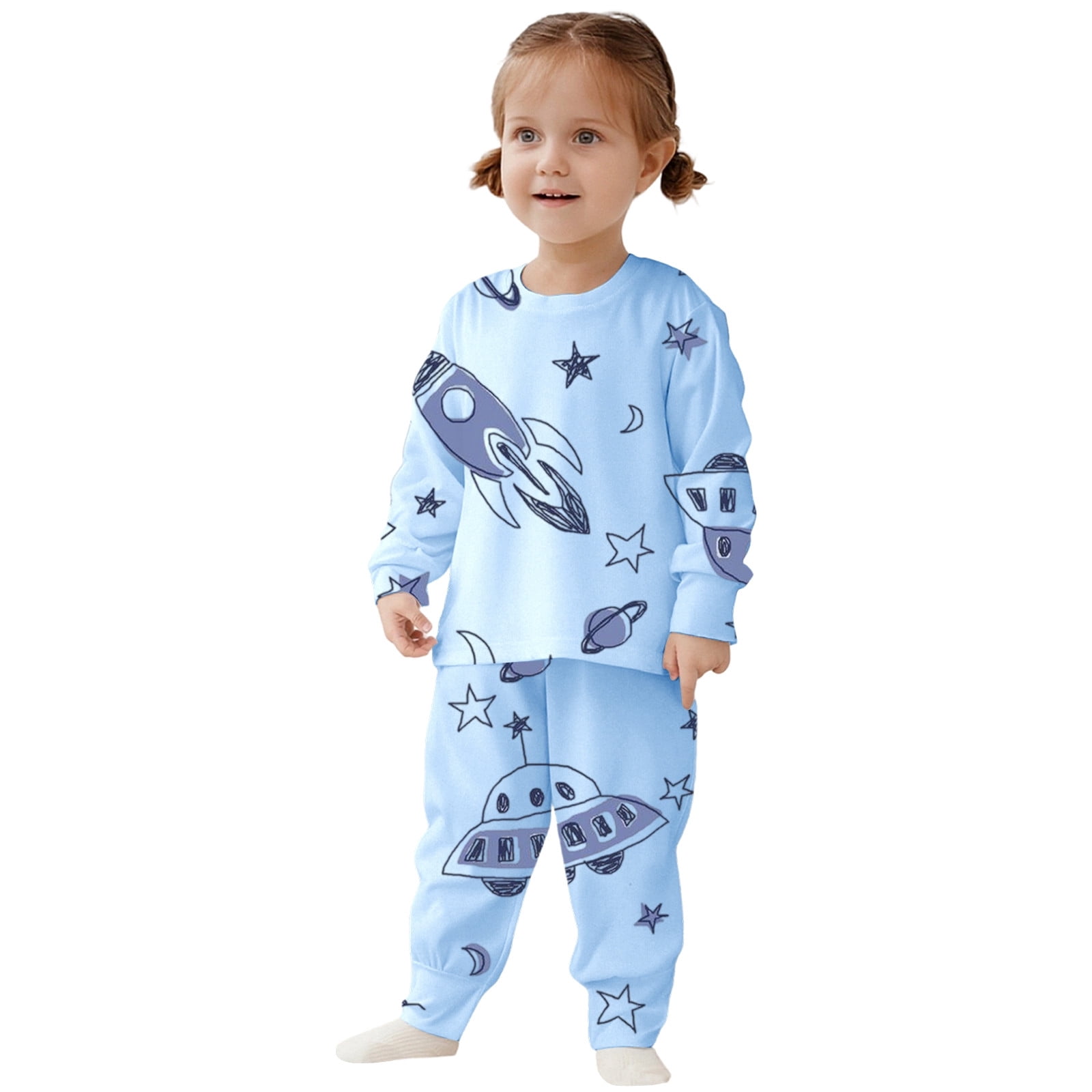 Girls 2 Piece Pajama Set Cute Print Sleepwear Long Sleeve Top And Pants ...