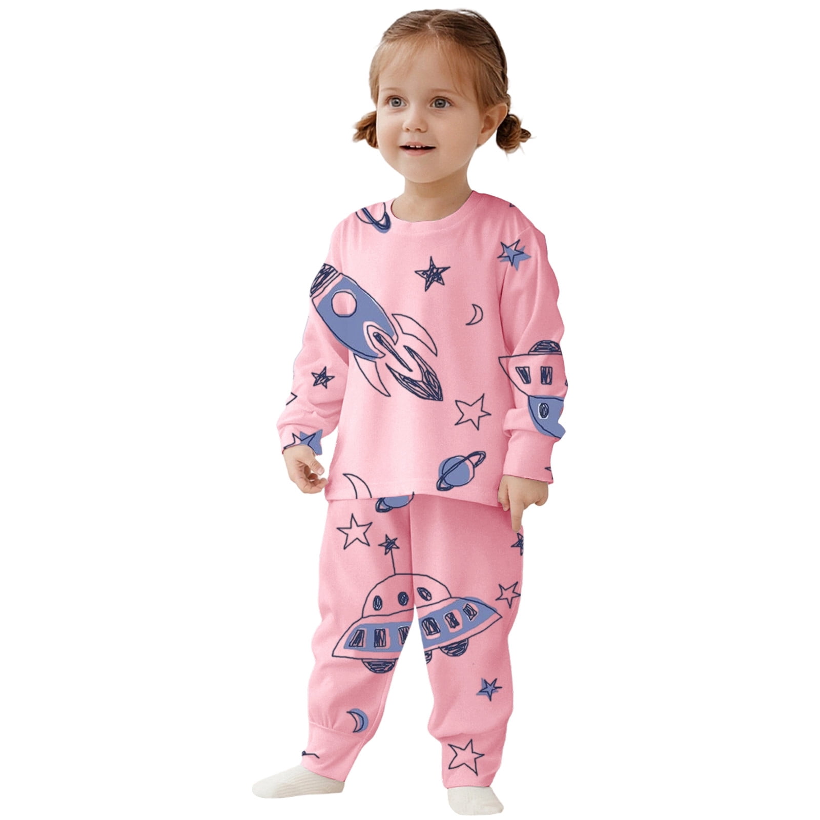 Girls 2 Piece Pajama Set Cute Print Sleepwear Long Sleeve Top And Pants ...