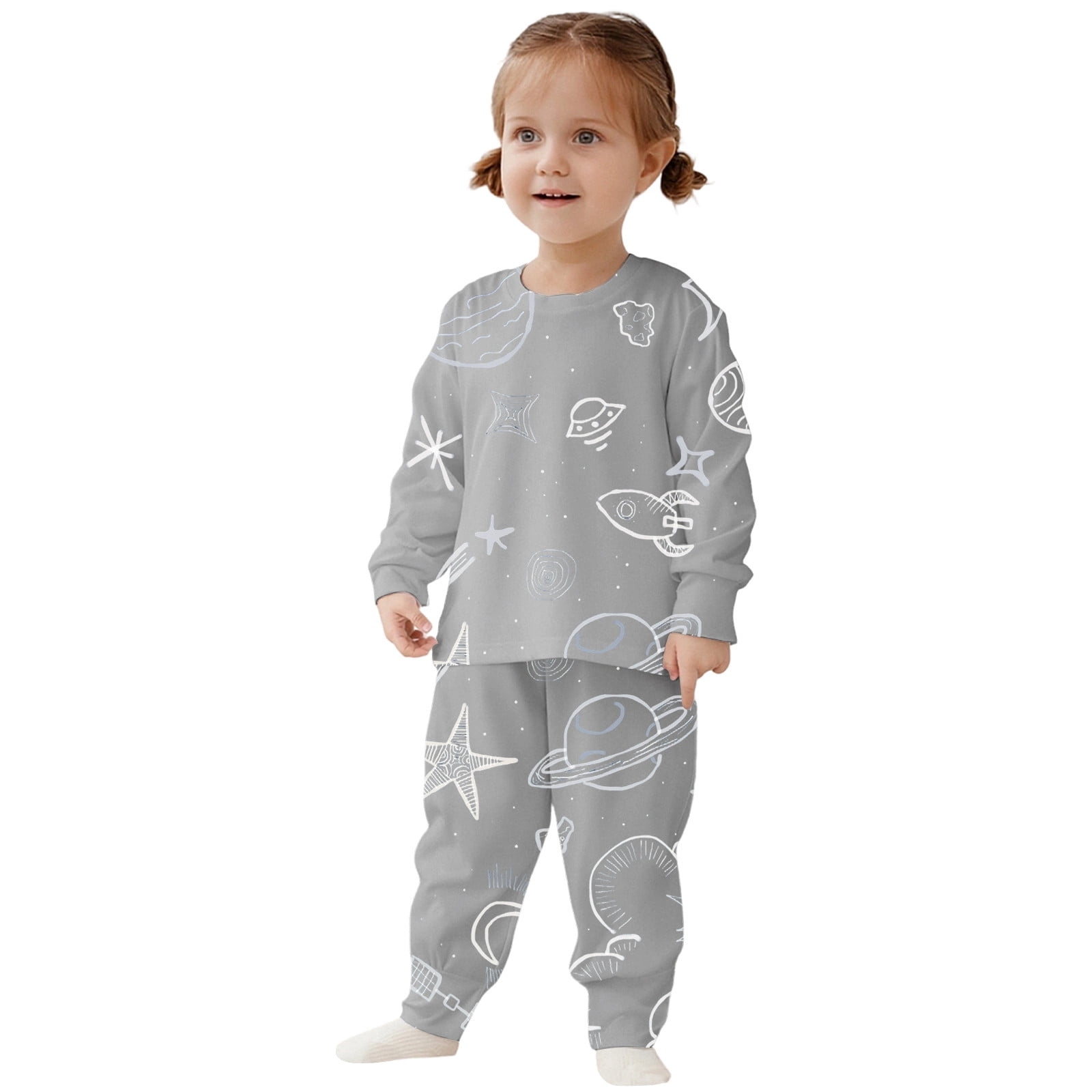 Girls 2 Piece Pajama Set Cute Print Sleepwear Soft Long Sleeve Top And ...