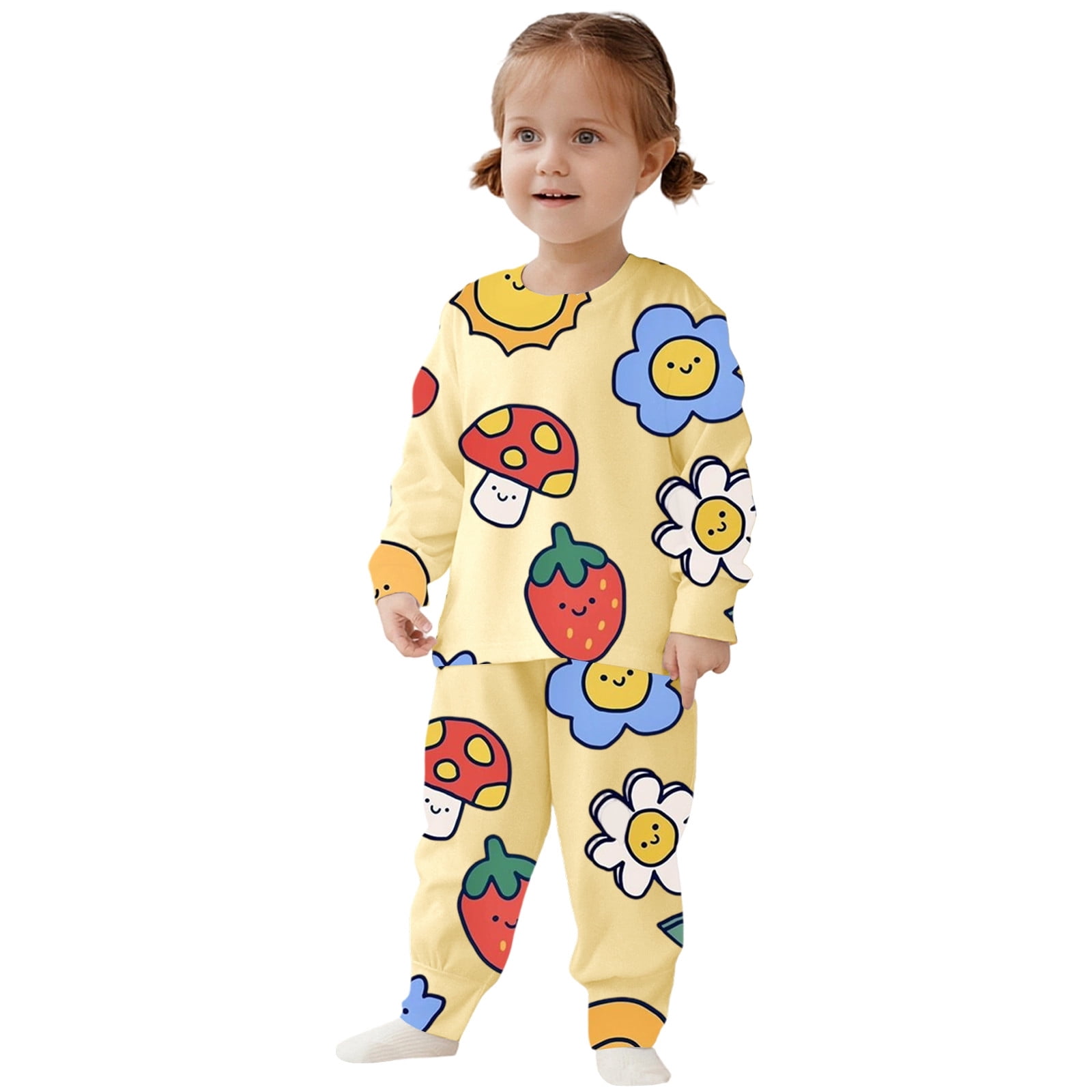 Girls 2 Piece Pajama Set Cute Print Sleepwear Soft Long Sleeve Top And ...