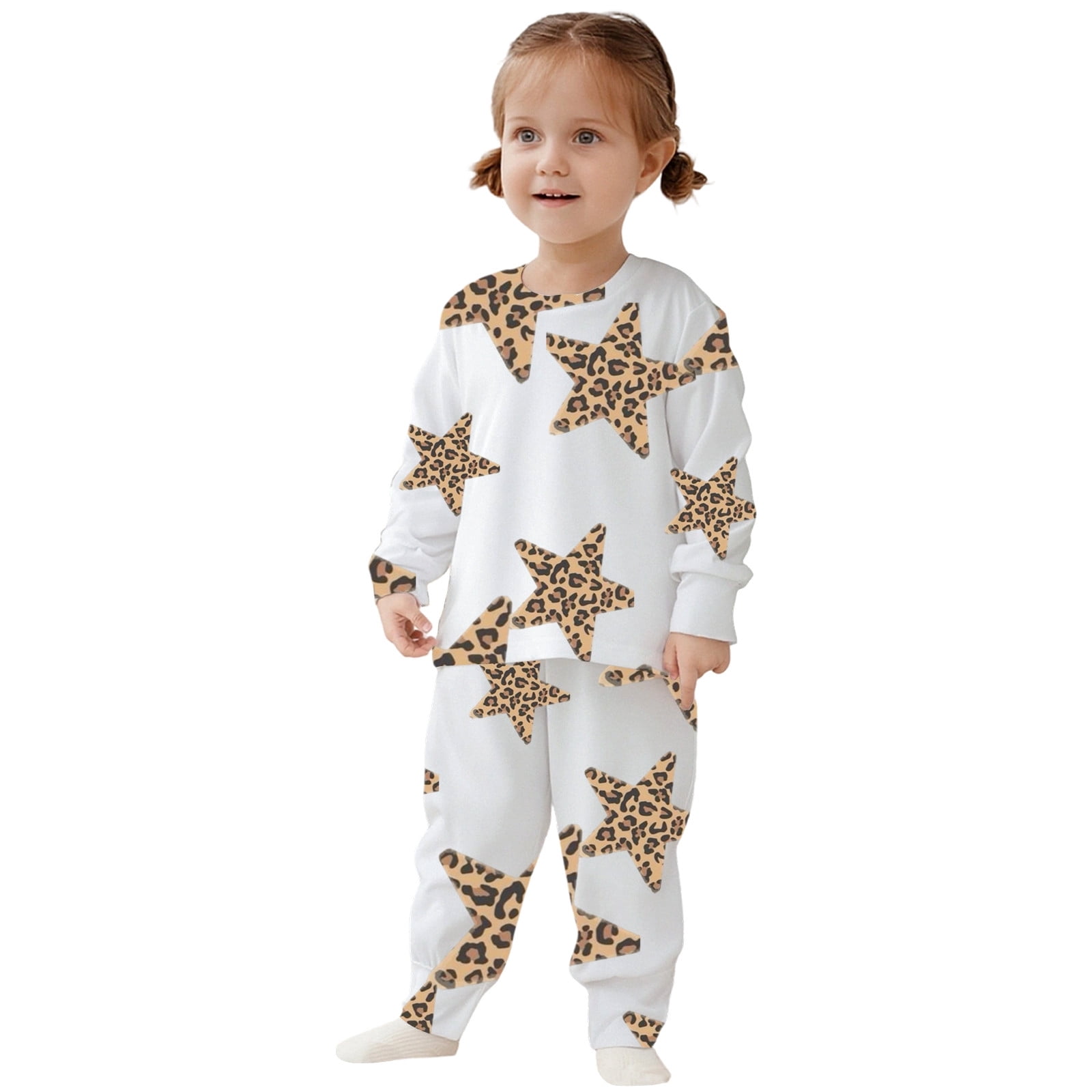 Girls 2 Piece Pajama Set Cute Print Sleepwear Soft Long Sleeve Top And ...