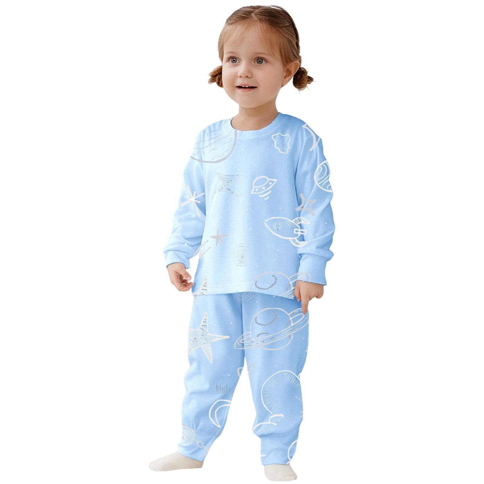 Girls 2 Piece Pajama Set Cute Print Sleepwear Soft Long Sleeve Top And ...