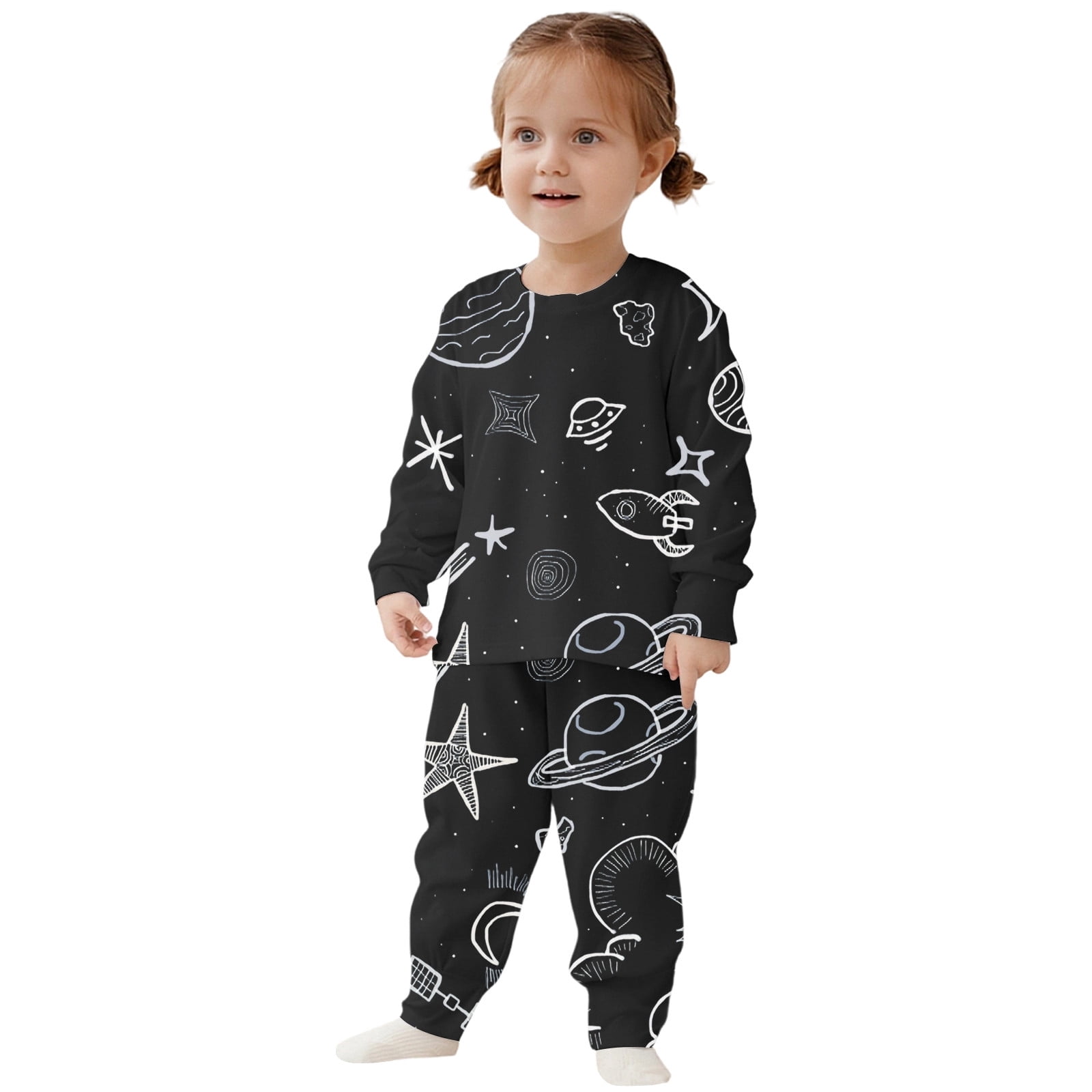 Girls 2 Piece Pajama Set Cute Print Sleepwear Soft Long Sleeve Top And ...