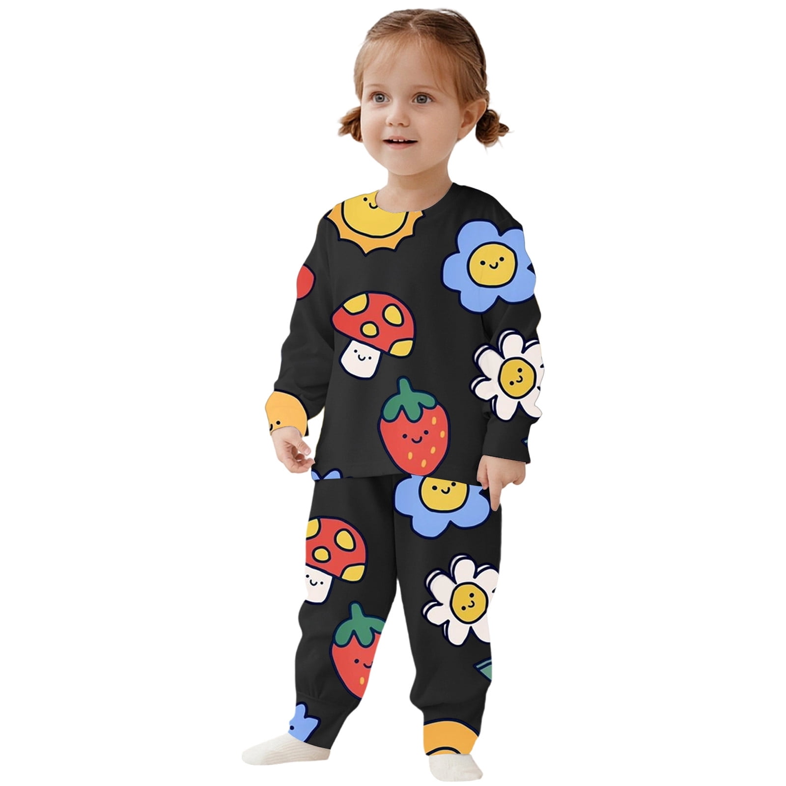 Girls 2 Piece Pajama Set Cute Print Sleepwear Soft Long Sleeve Top And ...