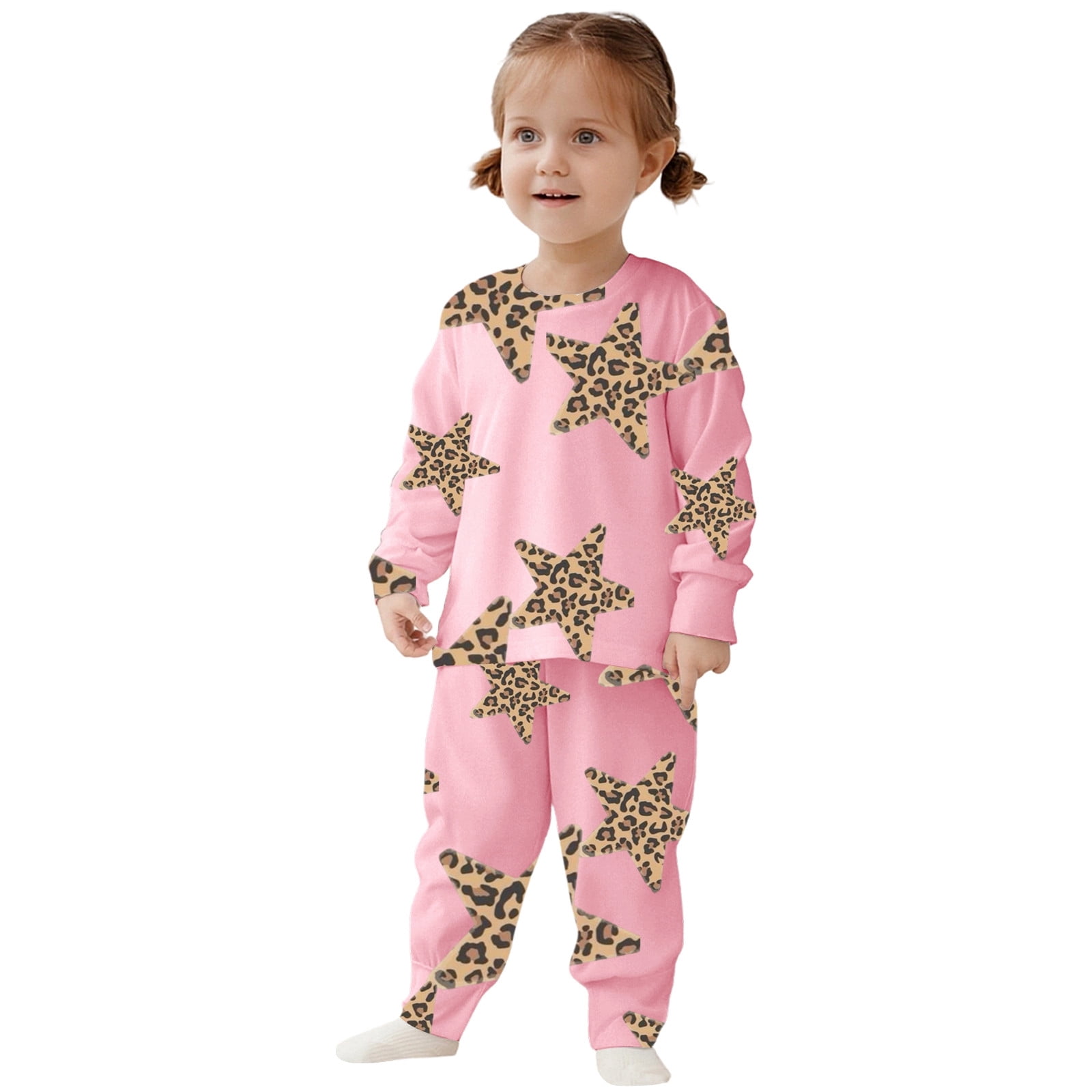 Girls 2 Piece Pajama Set Cute Print Sleepwear Soft Long Sleeve Top And ...