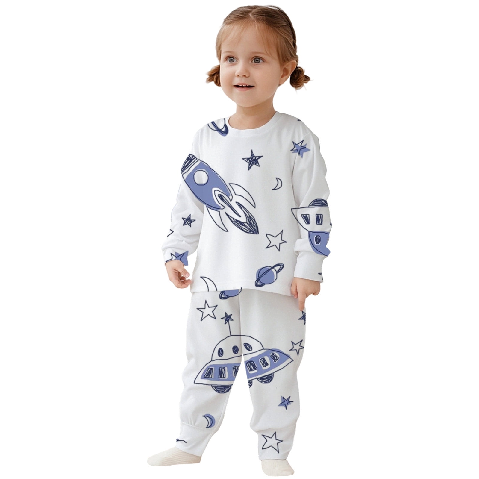 Girls 2 Piece Pajama Set Cute Printed Sleepwear Long Sleeve Top And ...