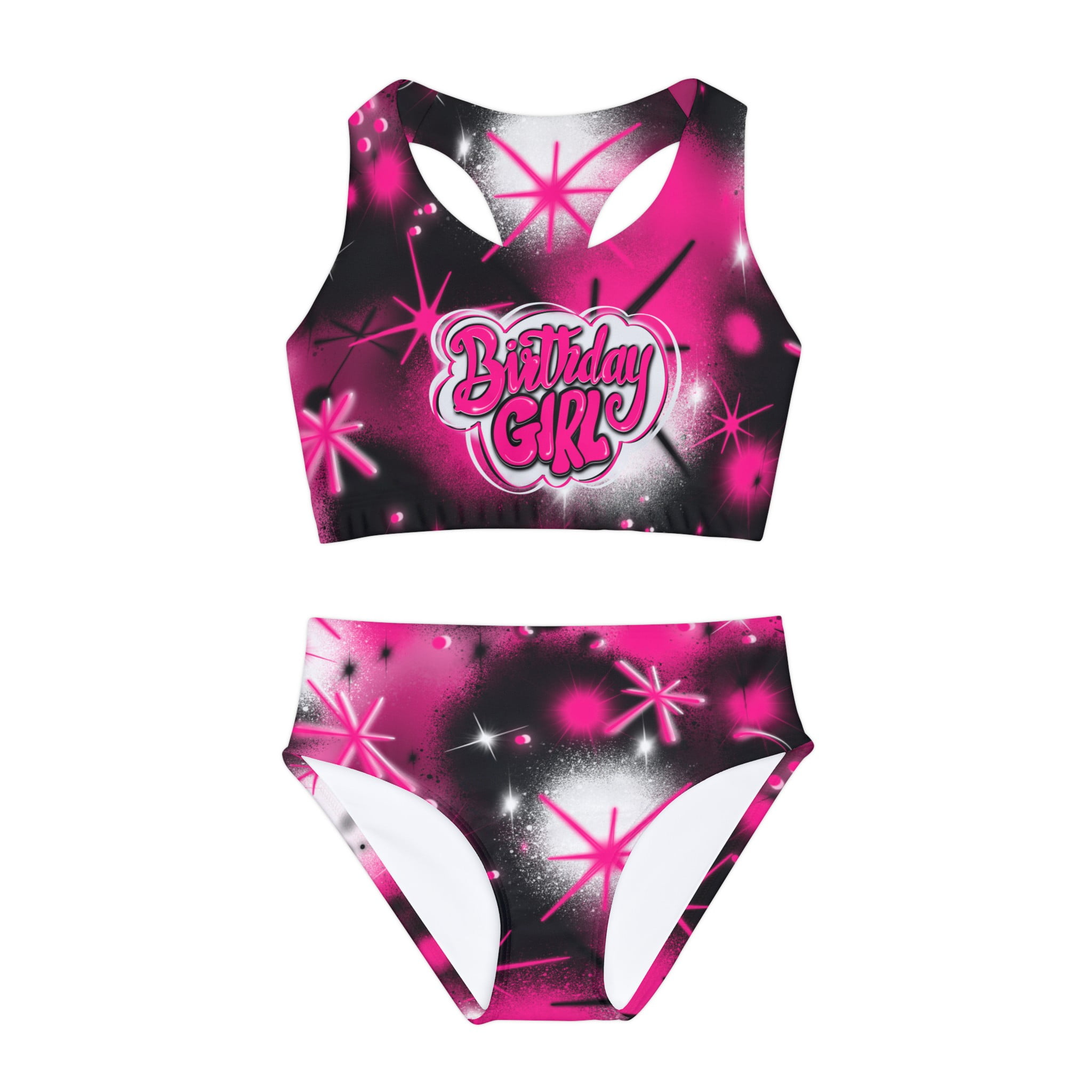 Girls 2 Piece Pool Swimsuit (AOP) / Airbrush Apparel / Pink Birthday ...