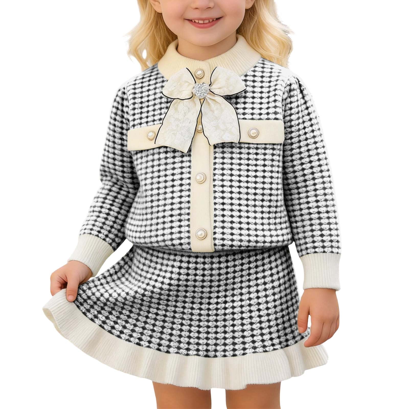 Girls 2 Piece Set Tweed Jacket Knit Cardigan and Skirt with Ruffle Trim ...