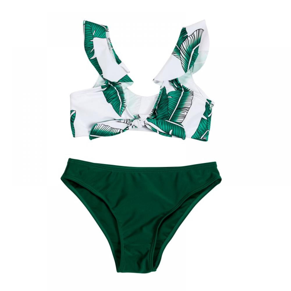 Girls 2 Piece Spaghetti Strap Swimsuit Bathing Suit Tropical Print V ...