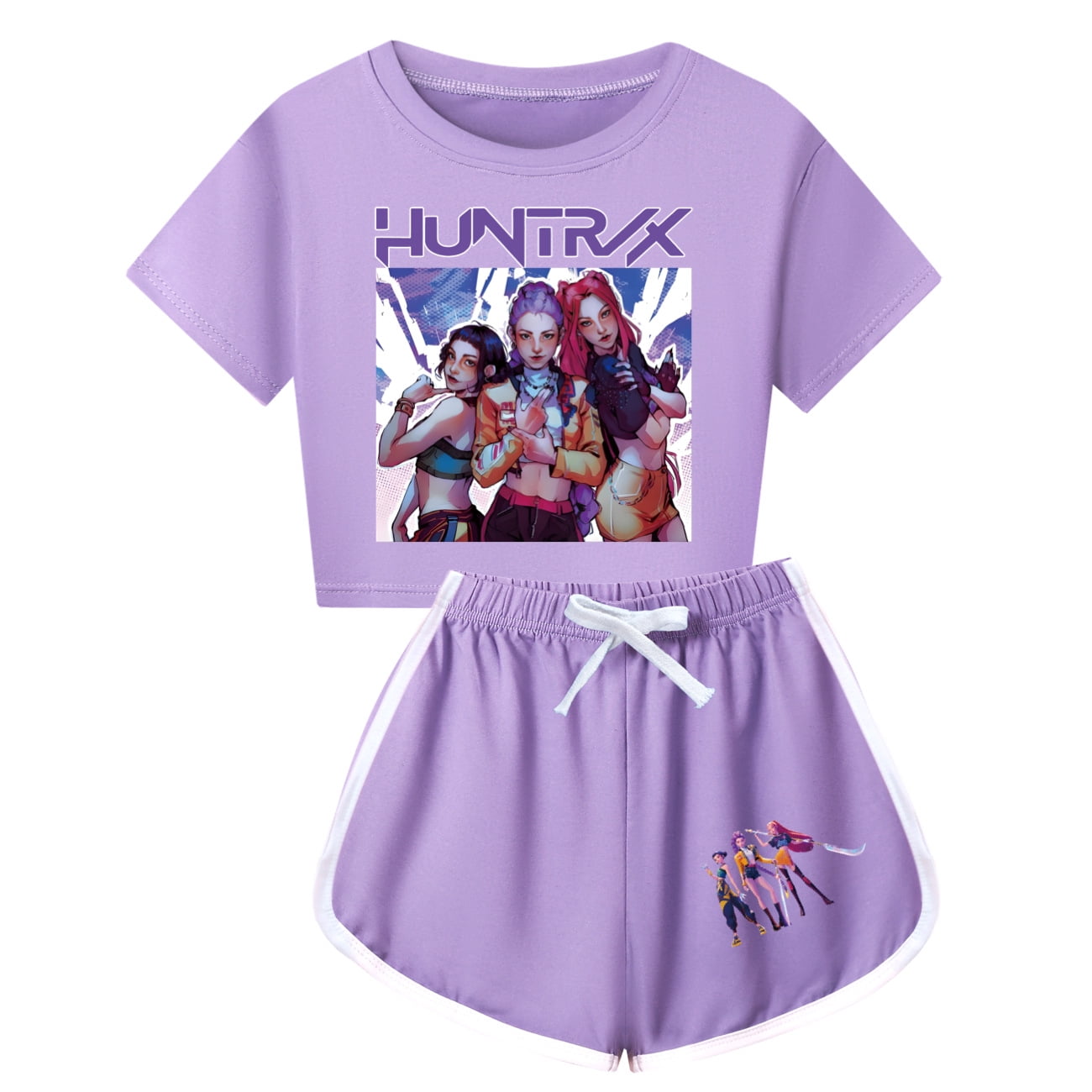 Girls 2-Piece Summer Outfit,Crop Top with KPOP Demon Hunters Print and ...