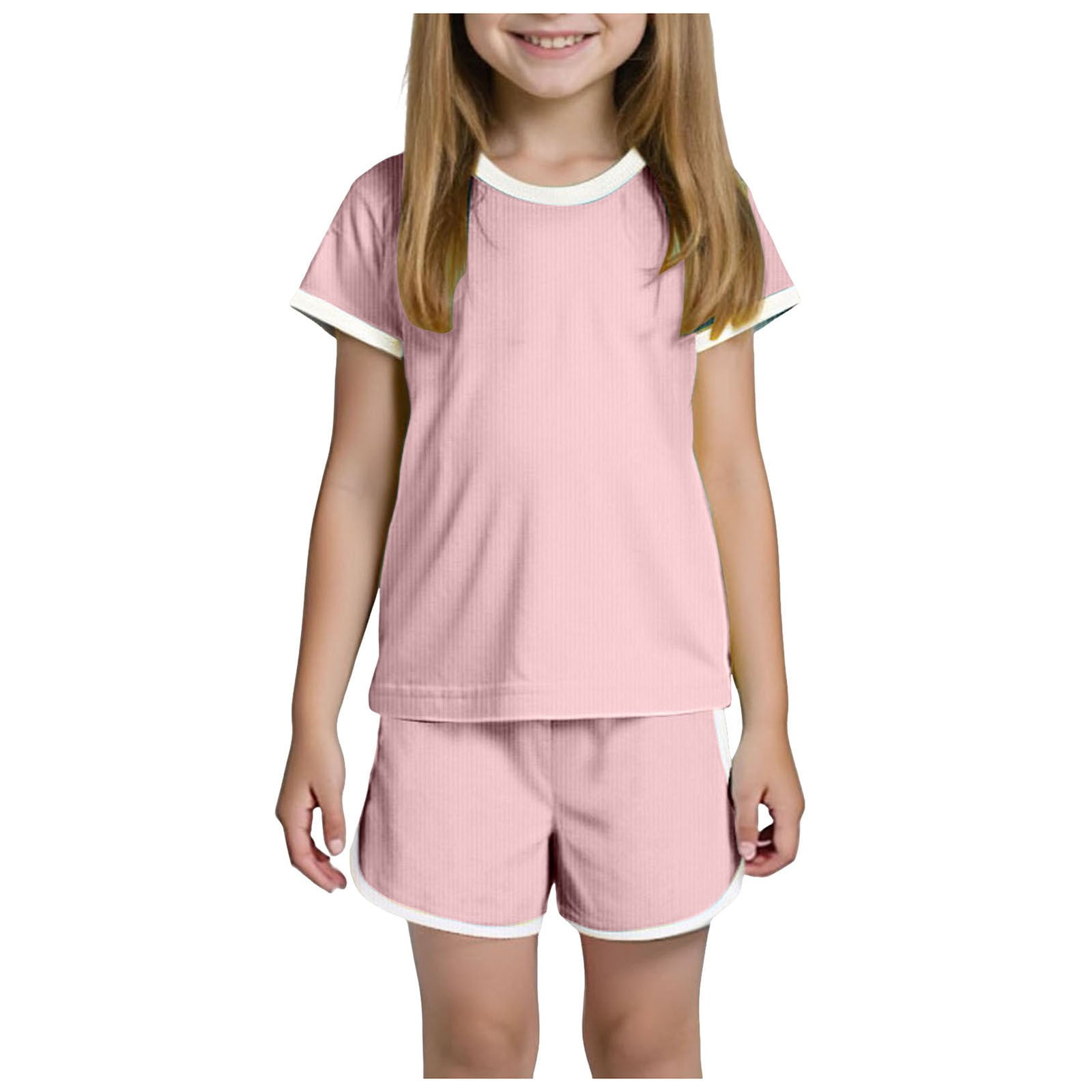 Girls 2 Piece Summer Outfits Kids Short Sleeve T-Shirts and Elastic ...