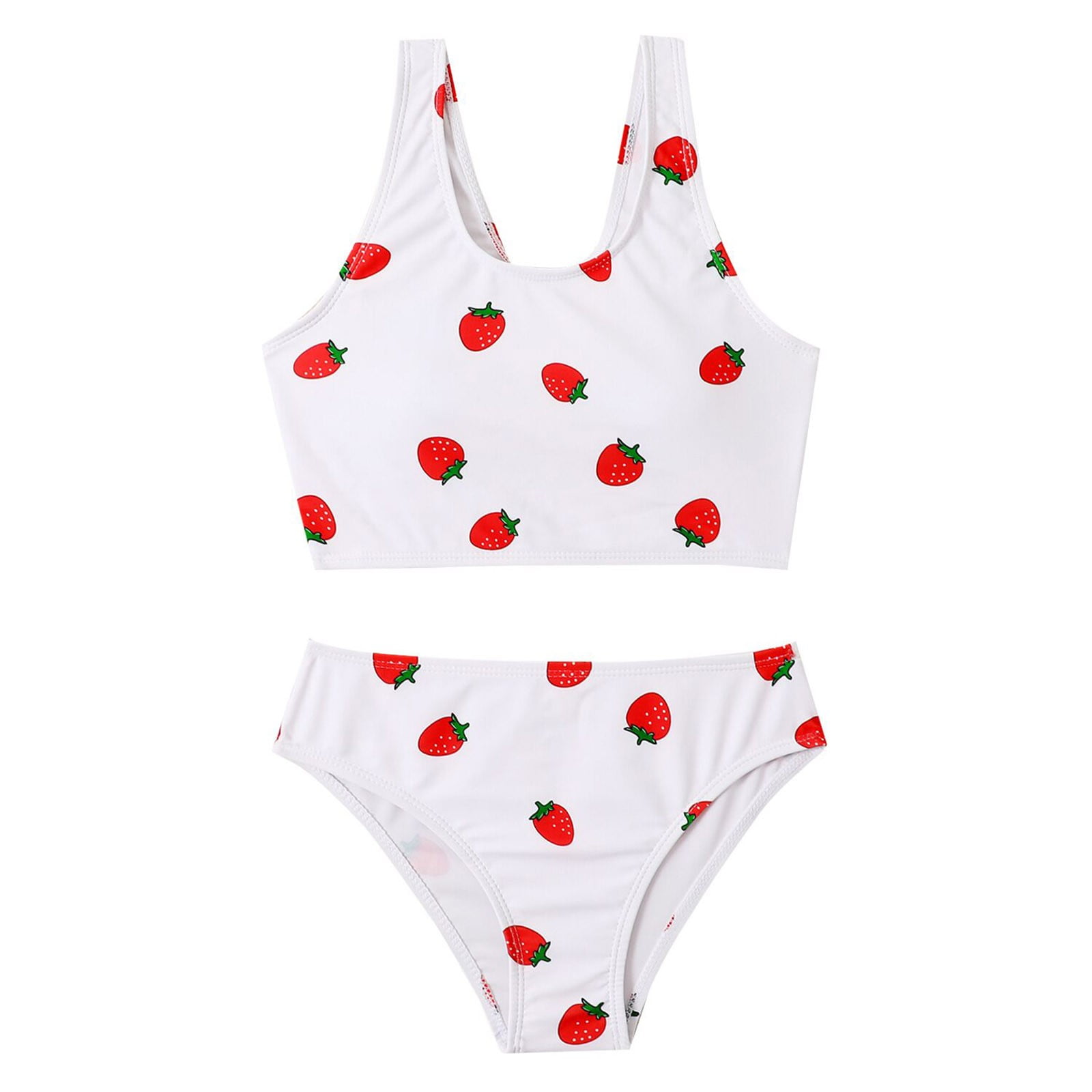 Girls 2 Piece Swimsuit Sport Strawberry Print High Waist Bikini Set ...