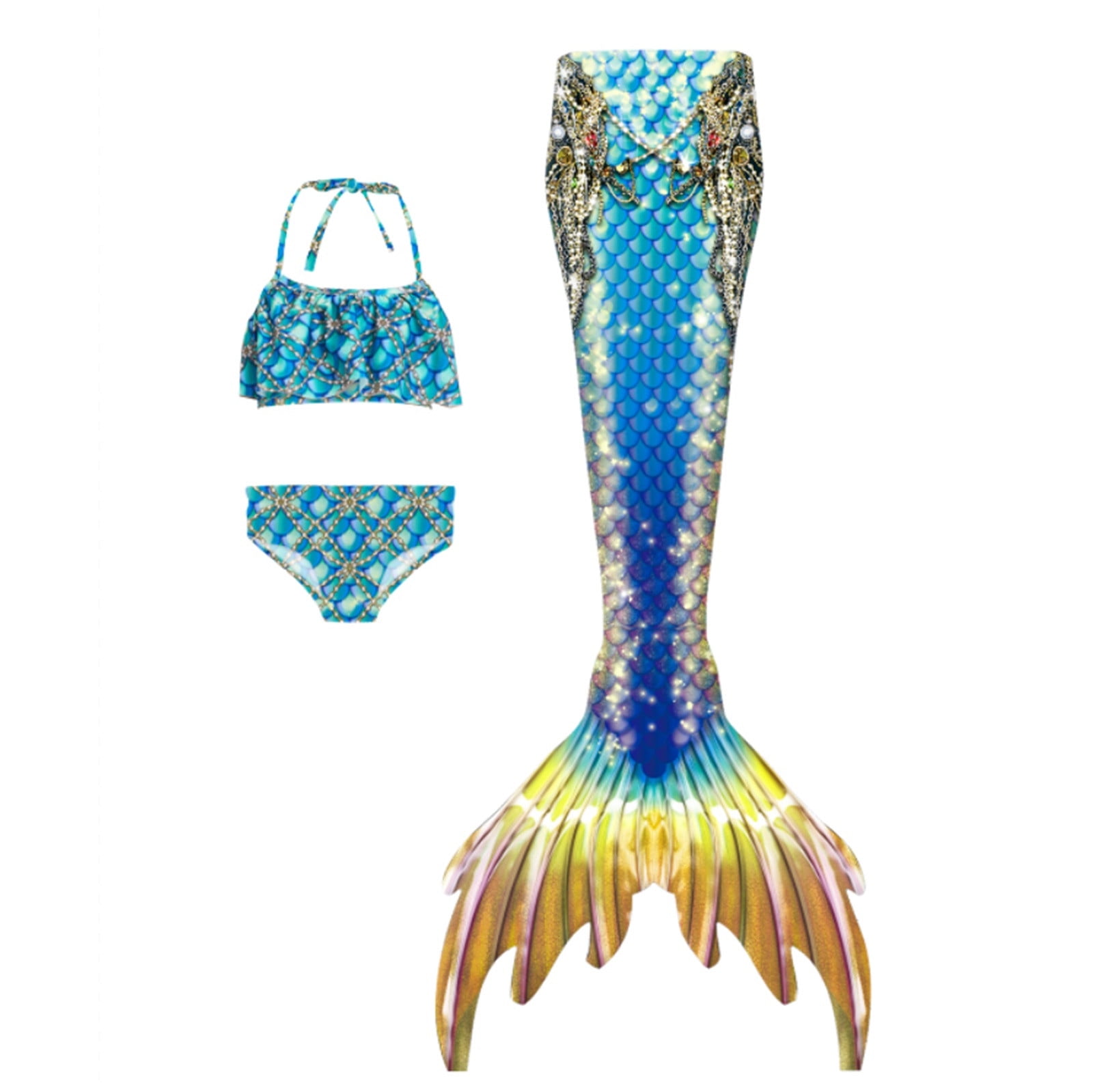 Girls 2 Piece Tankini Swimsuit Mermaid 3 Piece Girls Bathing Suits ...