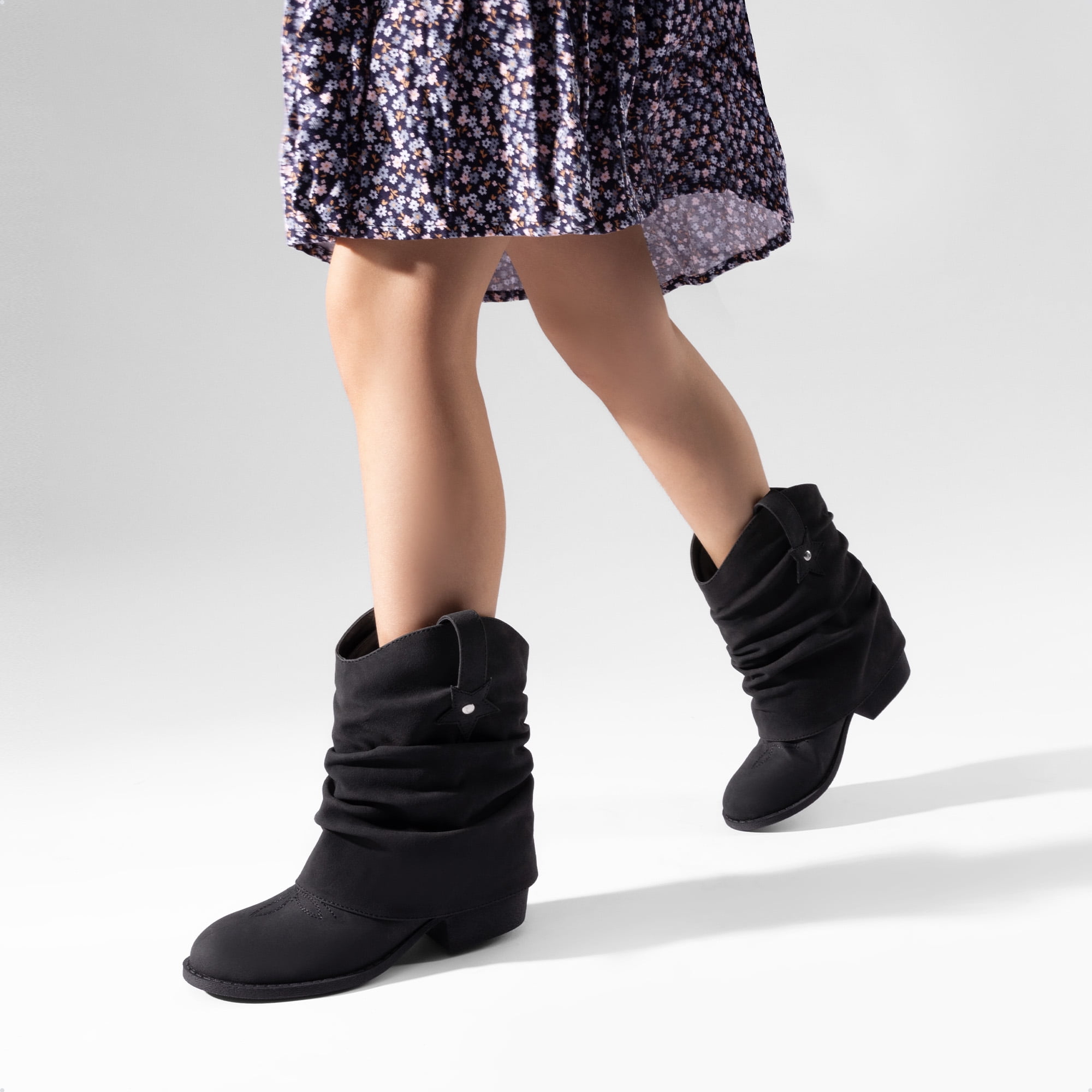 Girls' 2-in-1 Western Cowboy Boots with Removable Cuffs and Star ...