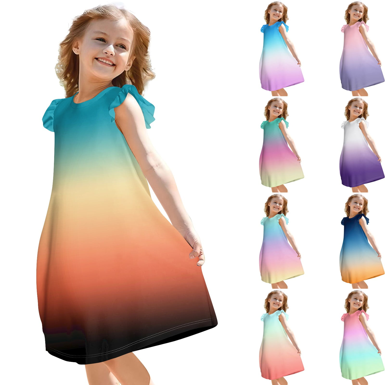 Girls 2025 Summer Dresses Summer Dress Sleeveless Gradient Casual ...