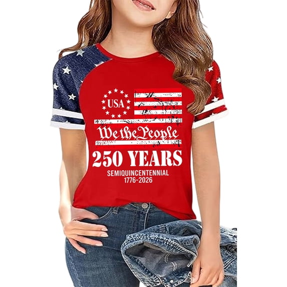 Girls 250th Anniversary Raglan Tee, Kids USA Baseball Shirt We the ...