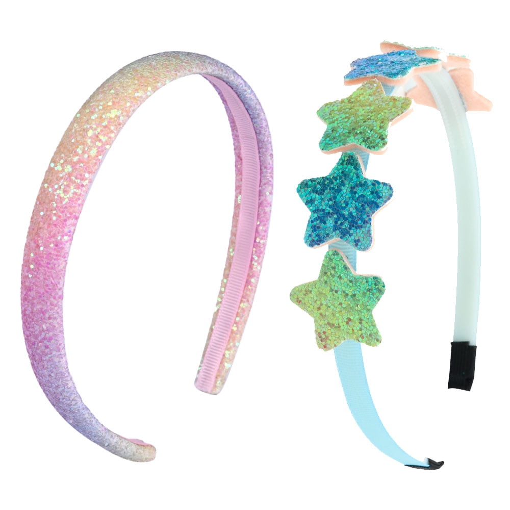 Girls' 2Pcs Sparkly Non-Slip Headbands, Soft Cute Set, Ages 4-12 ...